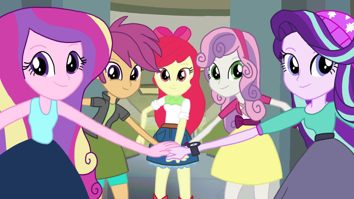 #3565275 - safe, artist:anonymouswriter09, apple bloom, princess cadance, scootaloo, starlight ...