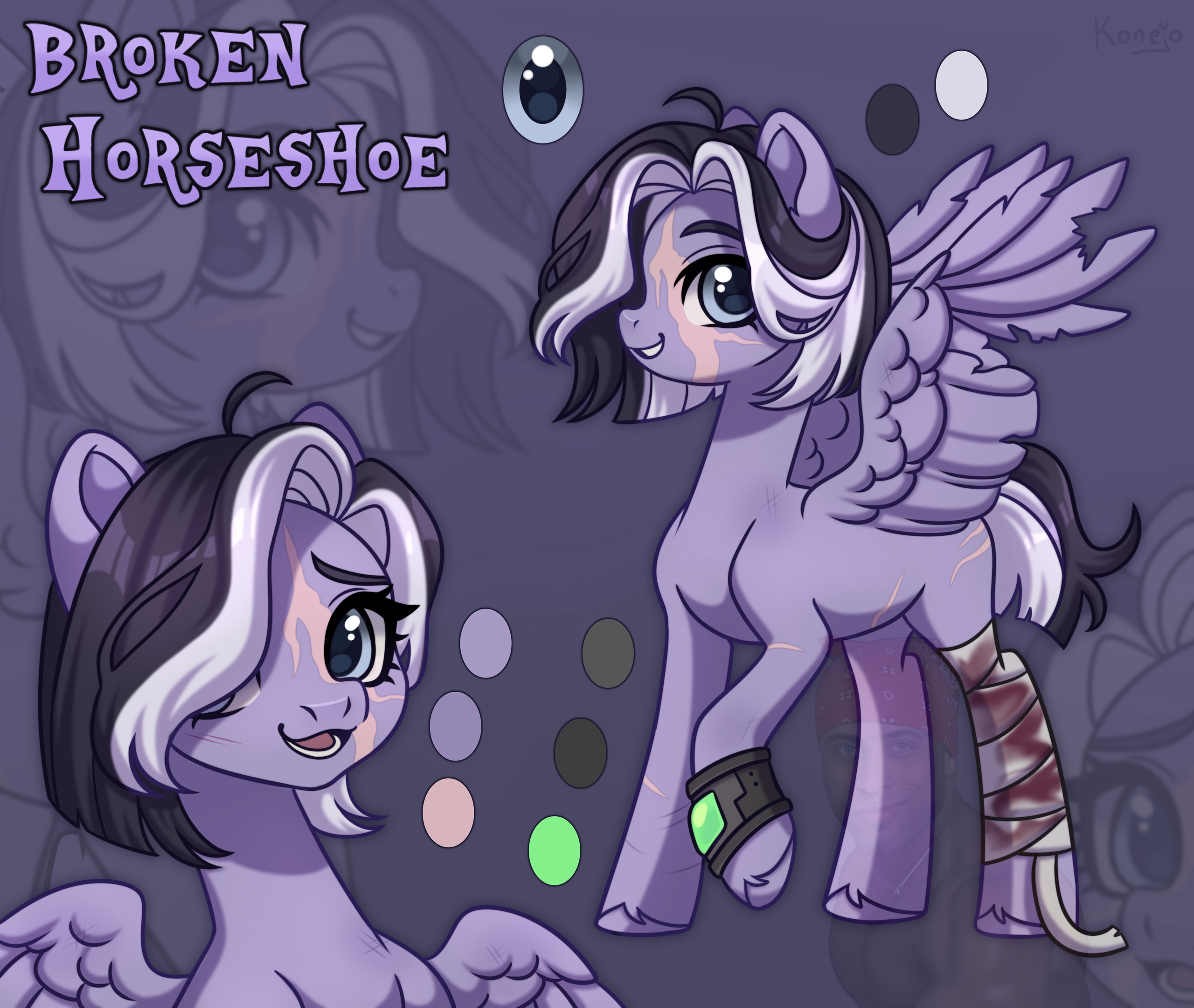 #3565482 - safe, artist:konejo, oc, oc only, pegasus, pony, bandage, bust, full body, gradient ...