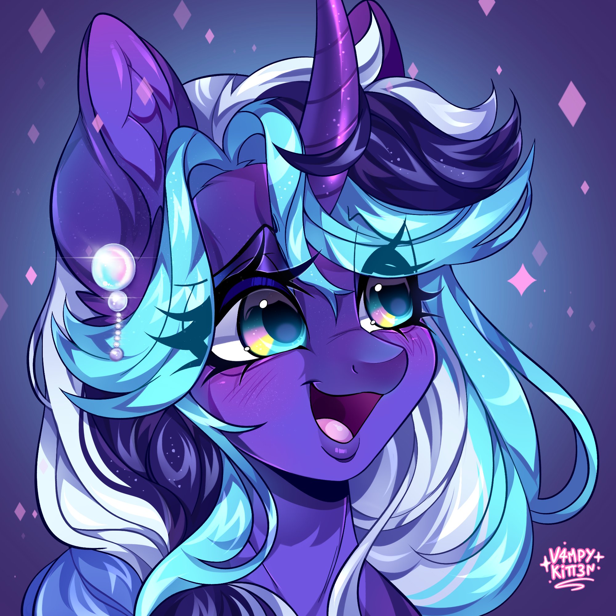 #3566089 - safe, artist:v4mpy_kitt3n, oc, oc only, pony, unicorn, abstract background, blushing ...