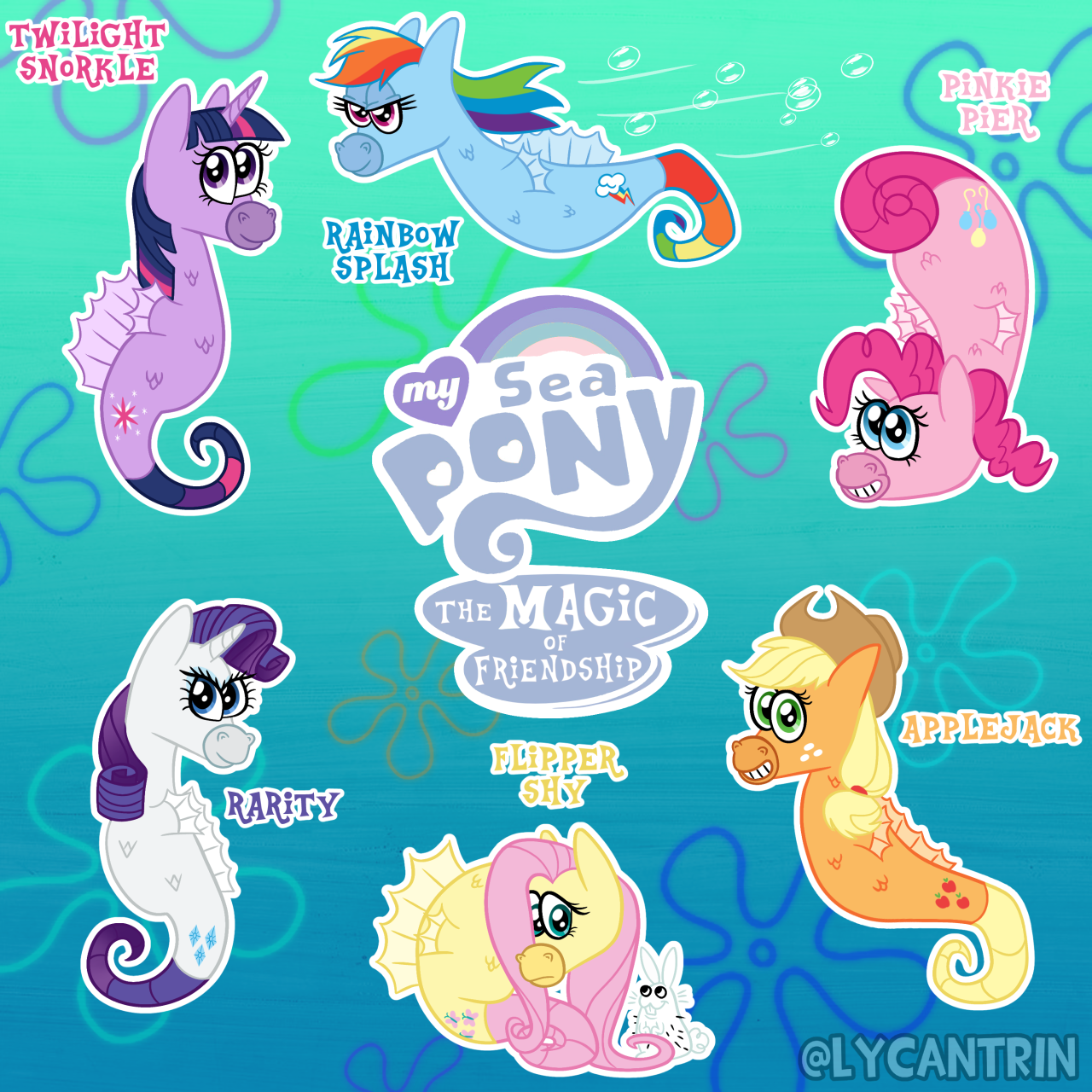 #3566355 - safe, artist:lycantrin, angel bunny, applejack, fluttershy ...