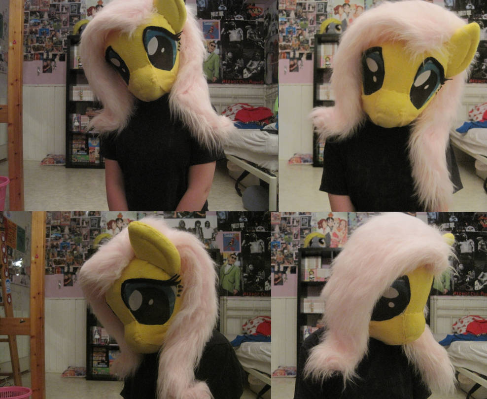 #3566850 - safe, artist:tinderboxer, fluttershy, g4, fursuit head, irl ...