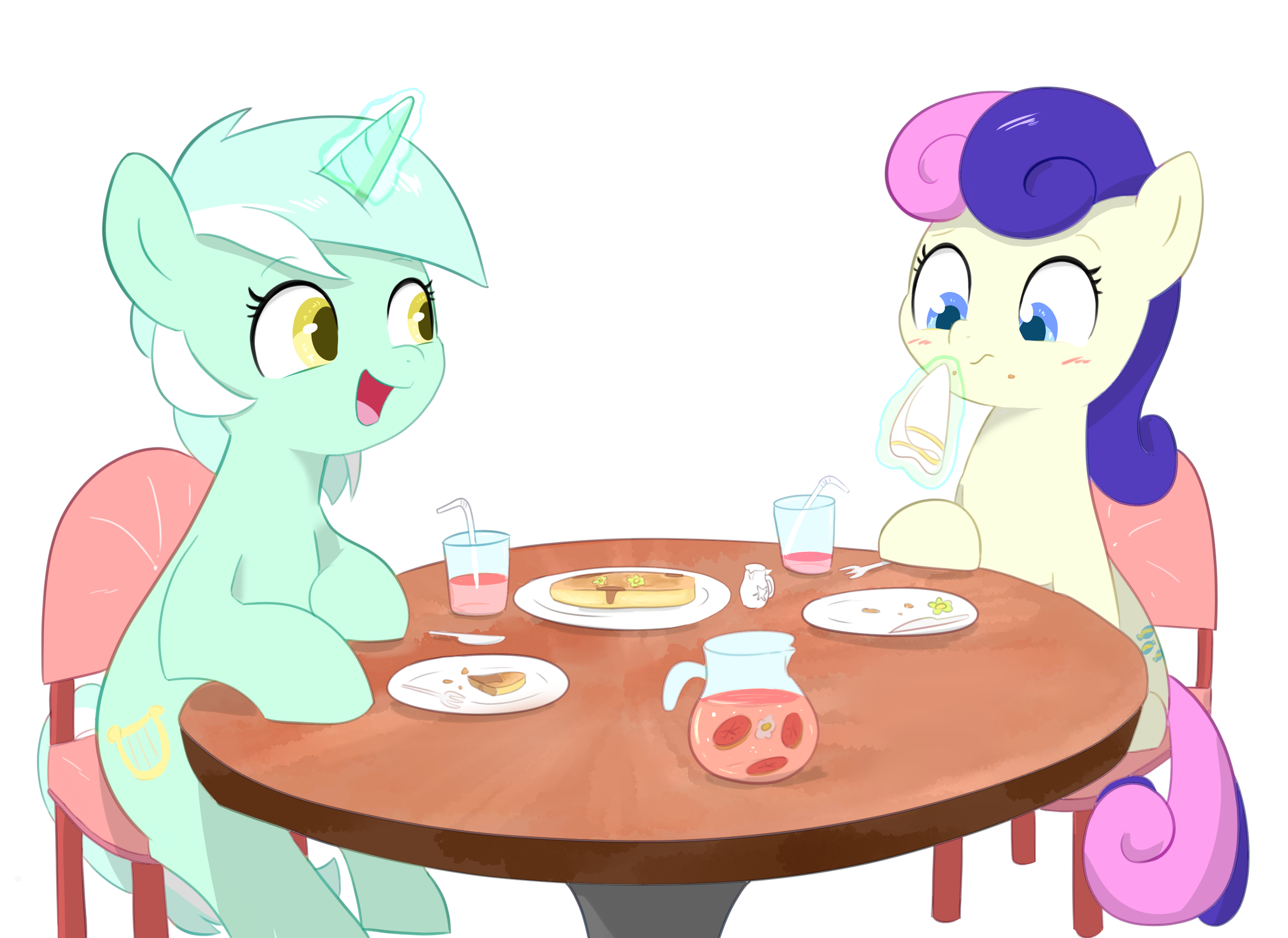 #3567323 - safe, artist:kamagi, bon bon, lyra heartstrings, sweetie drops, earth pony, pony ...