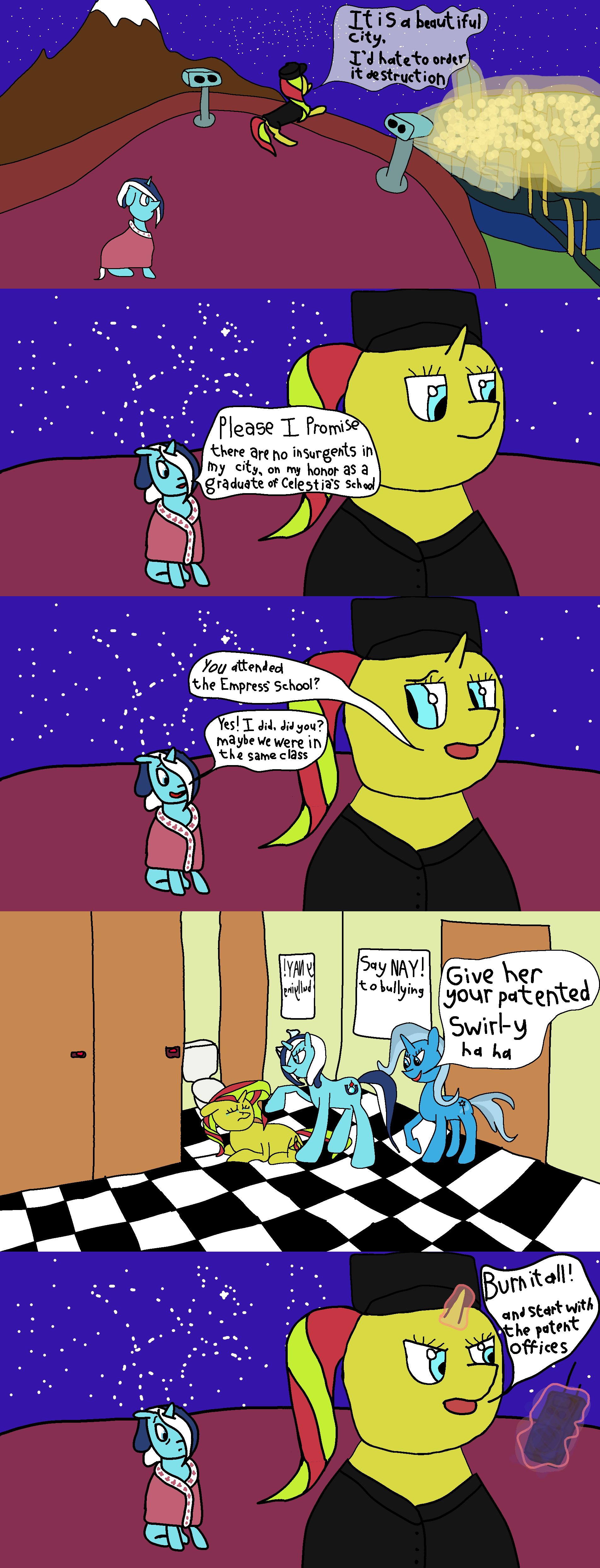 #3567332 - safe, artist:alltheclovers, sunset shimmer, trixie, oc, oc ...