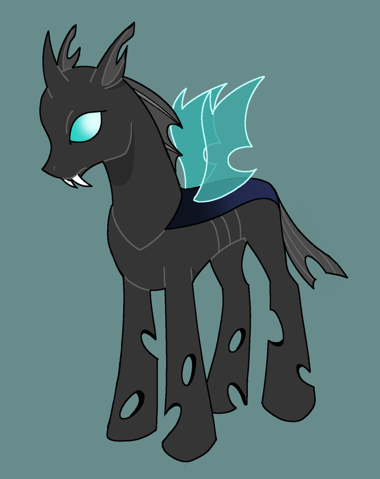 #3568657 - safe, artist:eadekki, changeling, pony, fangs, green ...