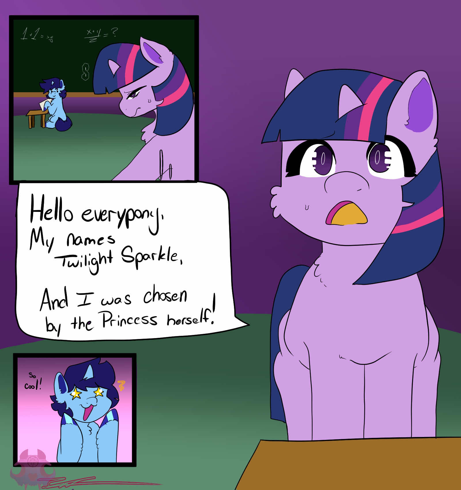 #3568993 - safe, artist:imp, twilight sparkle, oc, oc:blue thunder, unicorn, g4, canon x oc ...