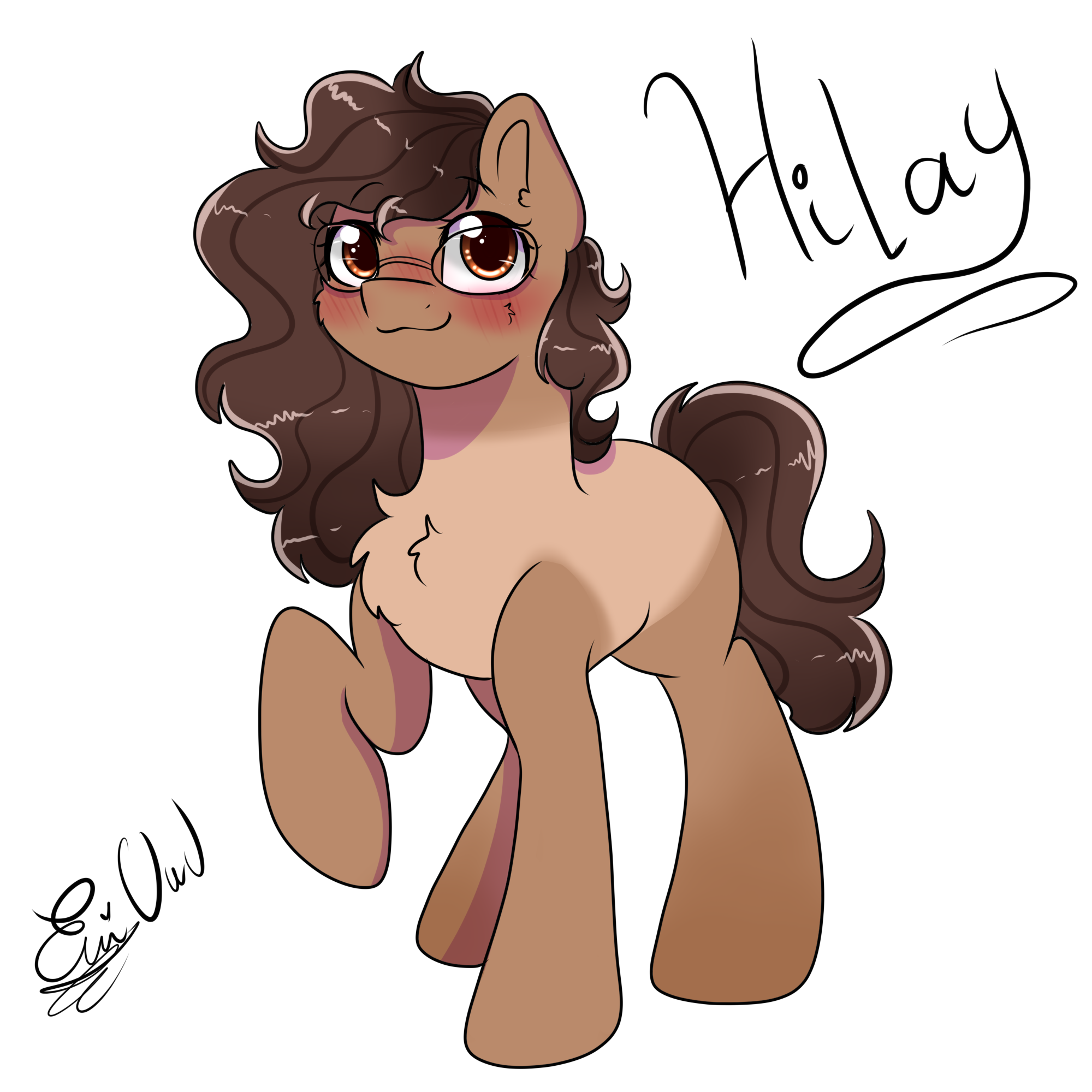 #3558453 - safe, artist:eniartuwu, oc, earth pony, pony, blushing, brown eyes, brown hair, chest ...