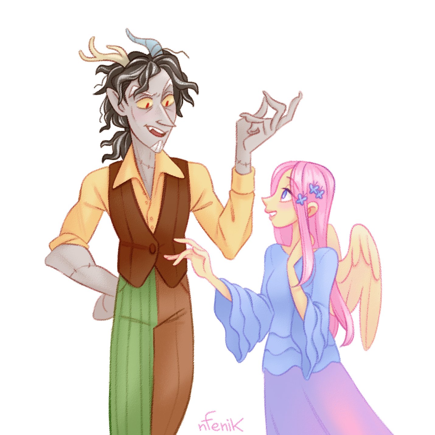 #3558649 - safe, artist:n_fenik, discord, fluttershy, human, g4, black ...