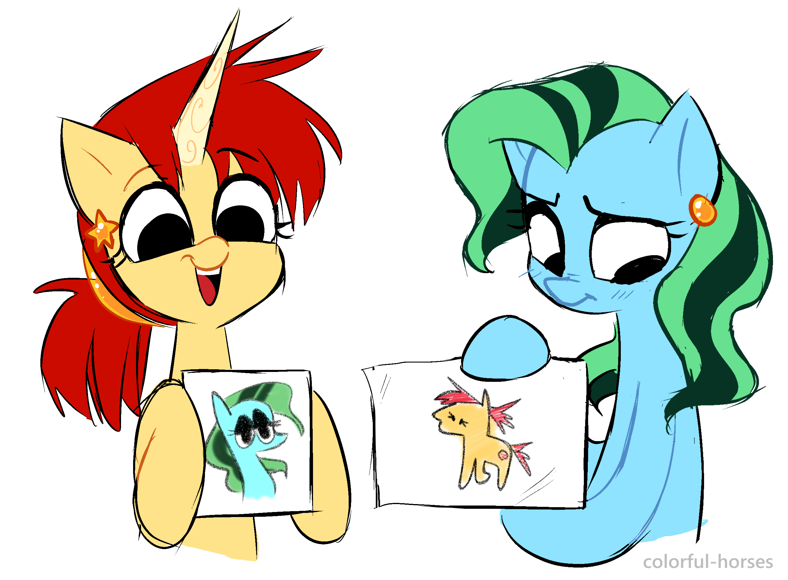 #3570975 - safe, artist:syrupyyy, oc, oc only, oc:iris sparkler, oc:spring mint, earth pony ...