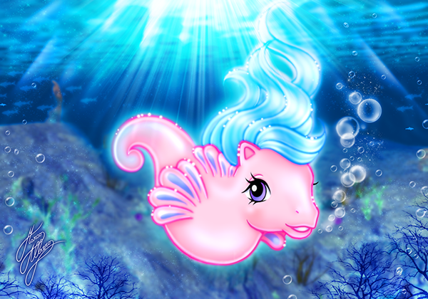 #3572871 - safe, artist:marco albiero, wavedancer, sea pony (g1), g1, bubble, crepuscular rays ...