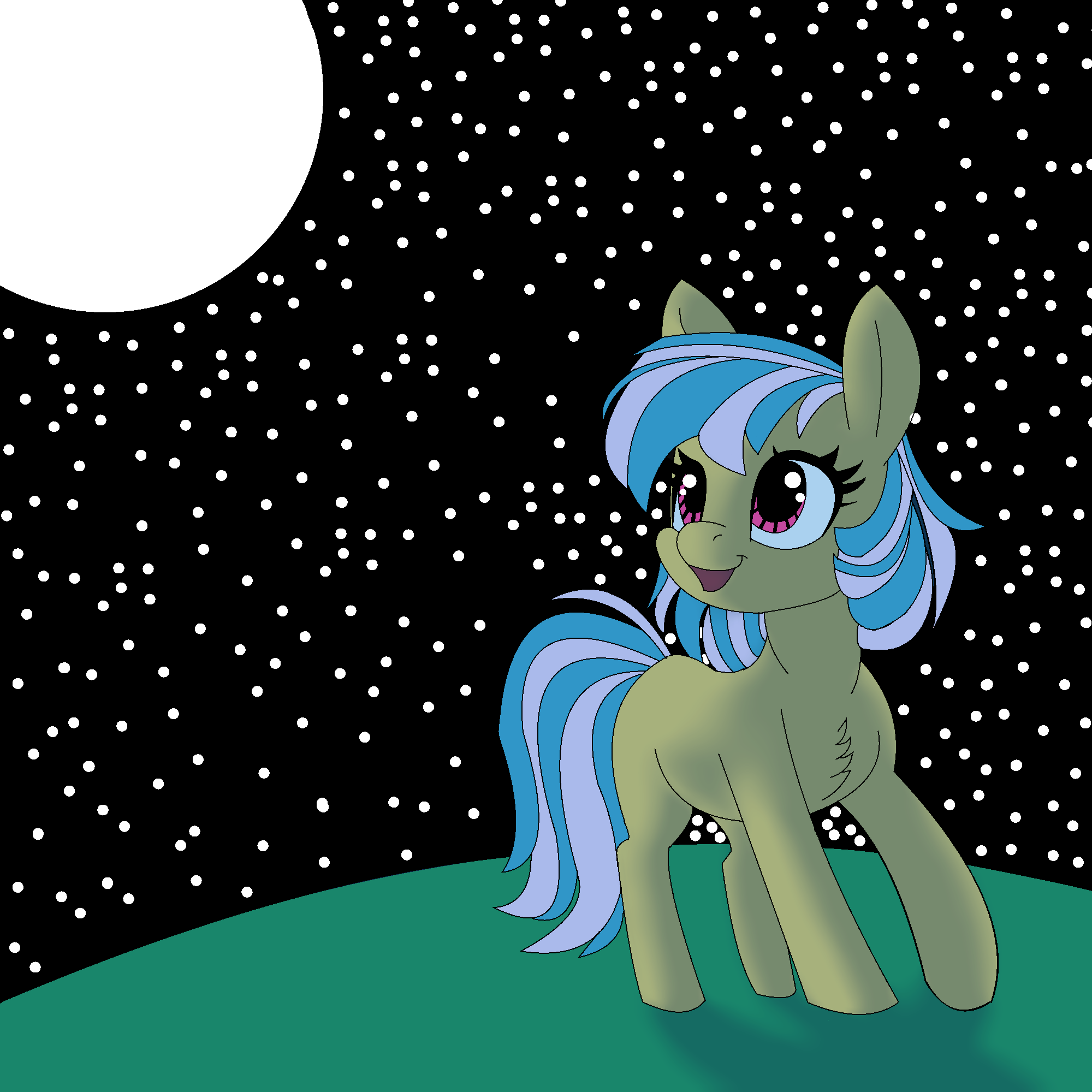 #3573091 - safe, oc, oc only, earth pony, pony, full moon, looking back, looking up, moon ...