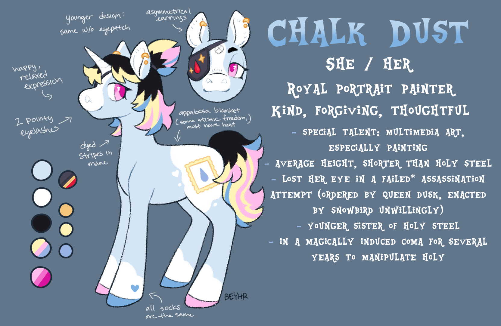 #3573443 - safe, artist:beyhr, oc, oc only, oc:chalk dust (beyhr), pony, unicorn, blaze (coat ...