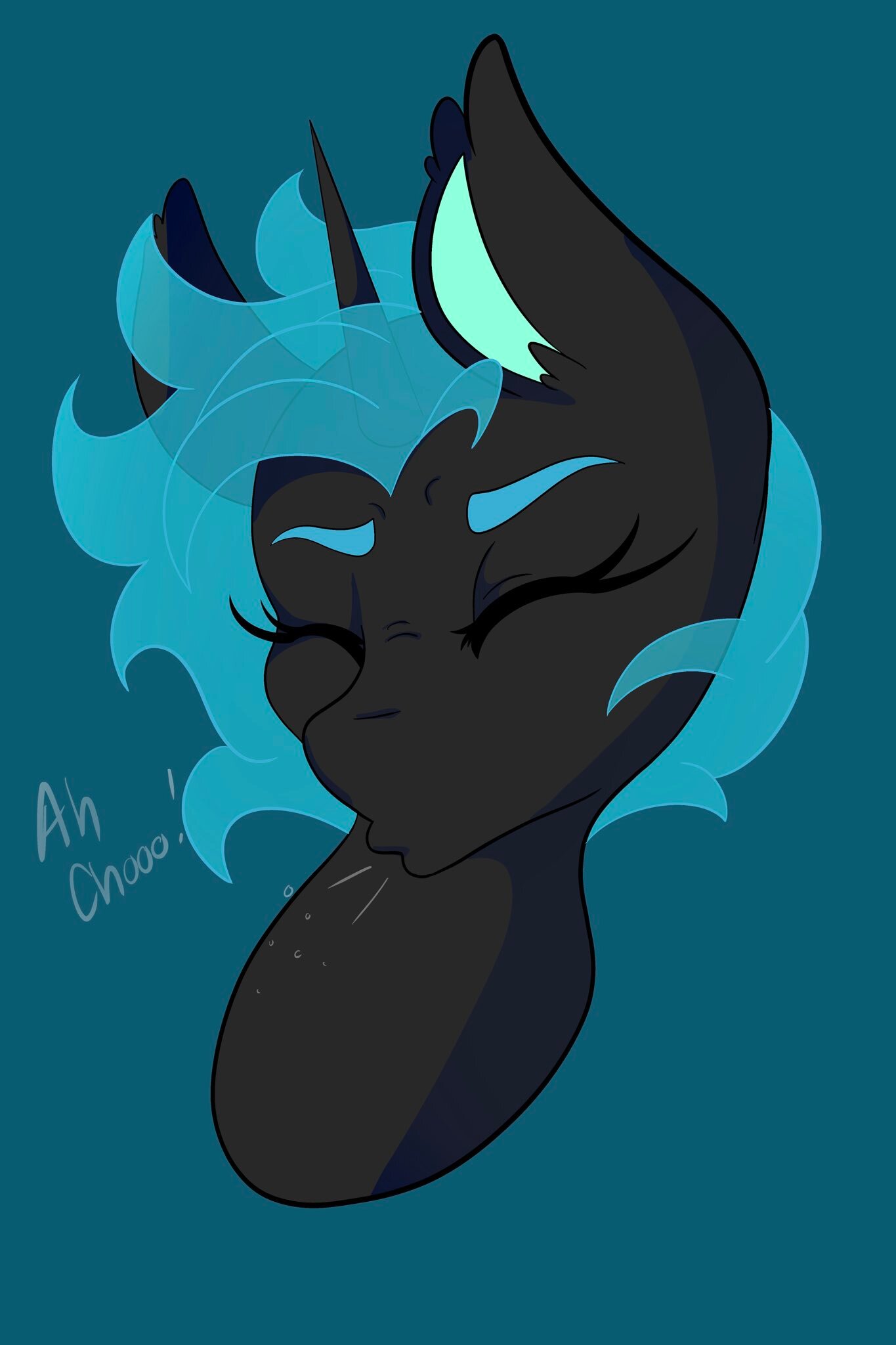 #3574396 - safe, artist:mscolorsplash, oc, oc only, changeling, blue background, bust ...