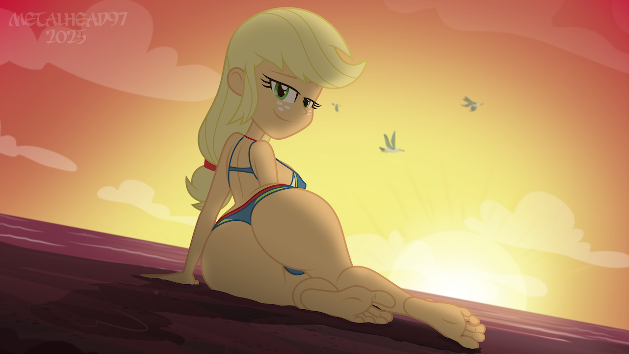 #3575503 - suggestive, artist:metalhead97, applejack, bird, human, seagull, equestria girls ...