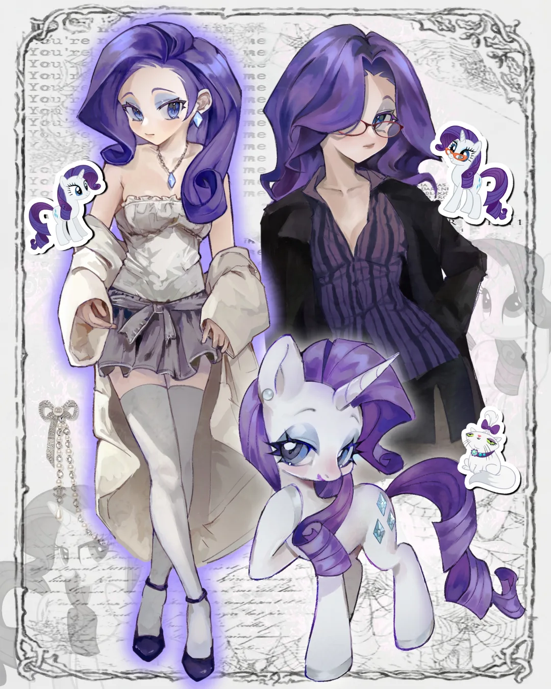 #3575665 - safe, artist:pooniiko, opalescence, rarity, human, pony, g4 ...