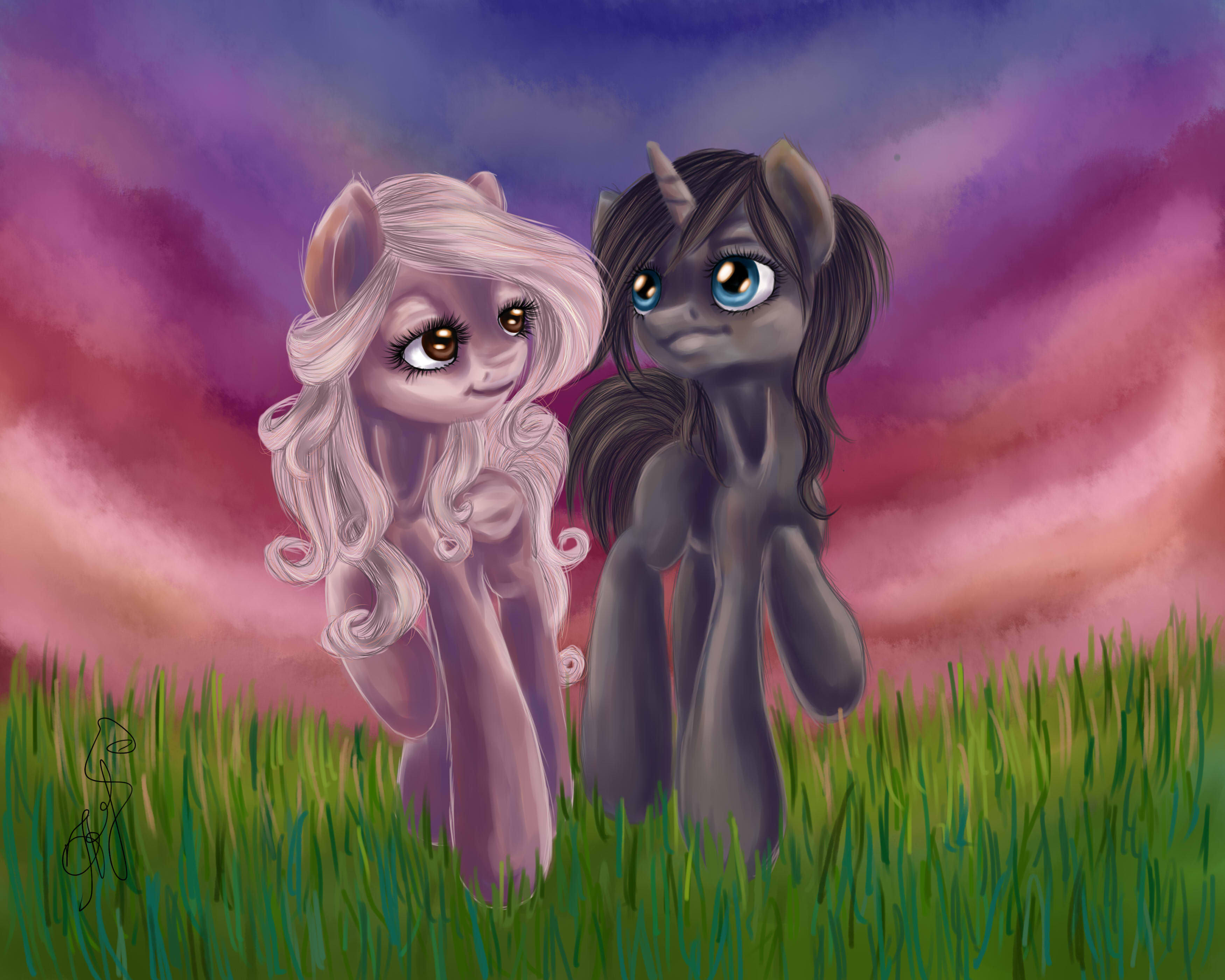 #3577245 - safe, artist:vasilisavishnevskaya, oc, oc only, pegasus, pony, unicorn, duo, female ...