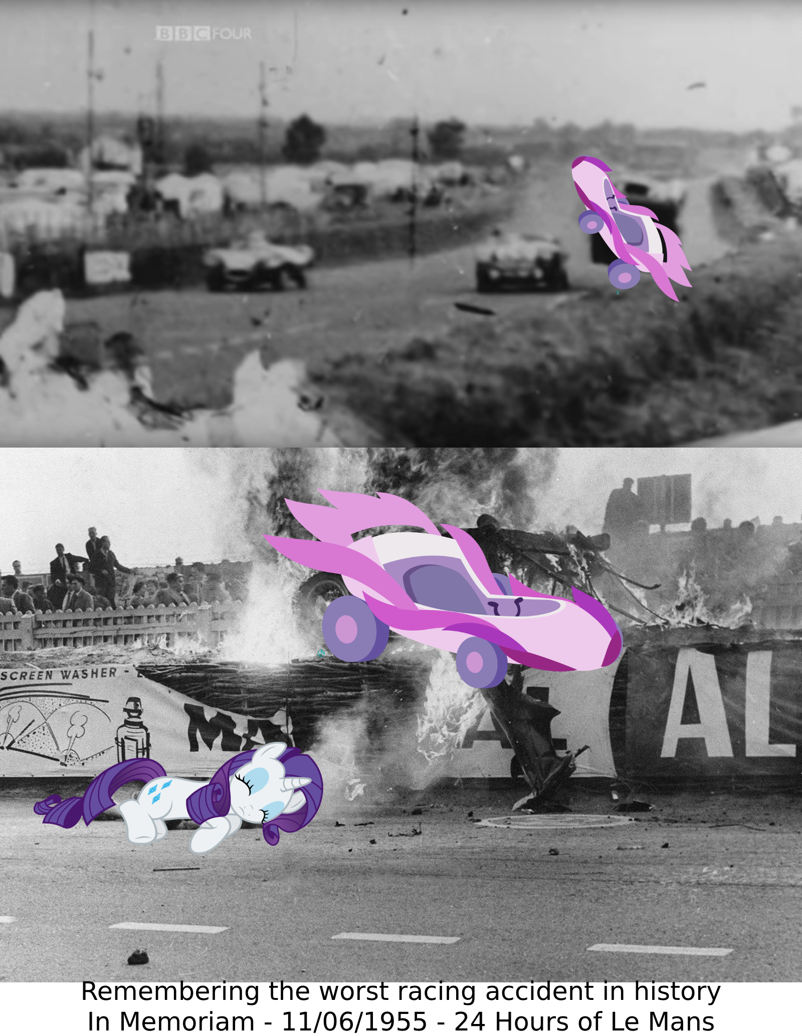 #3577308 - safe, edit, rarity, human, pony, unicorn, g4, 1955 le mans ...