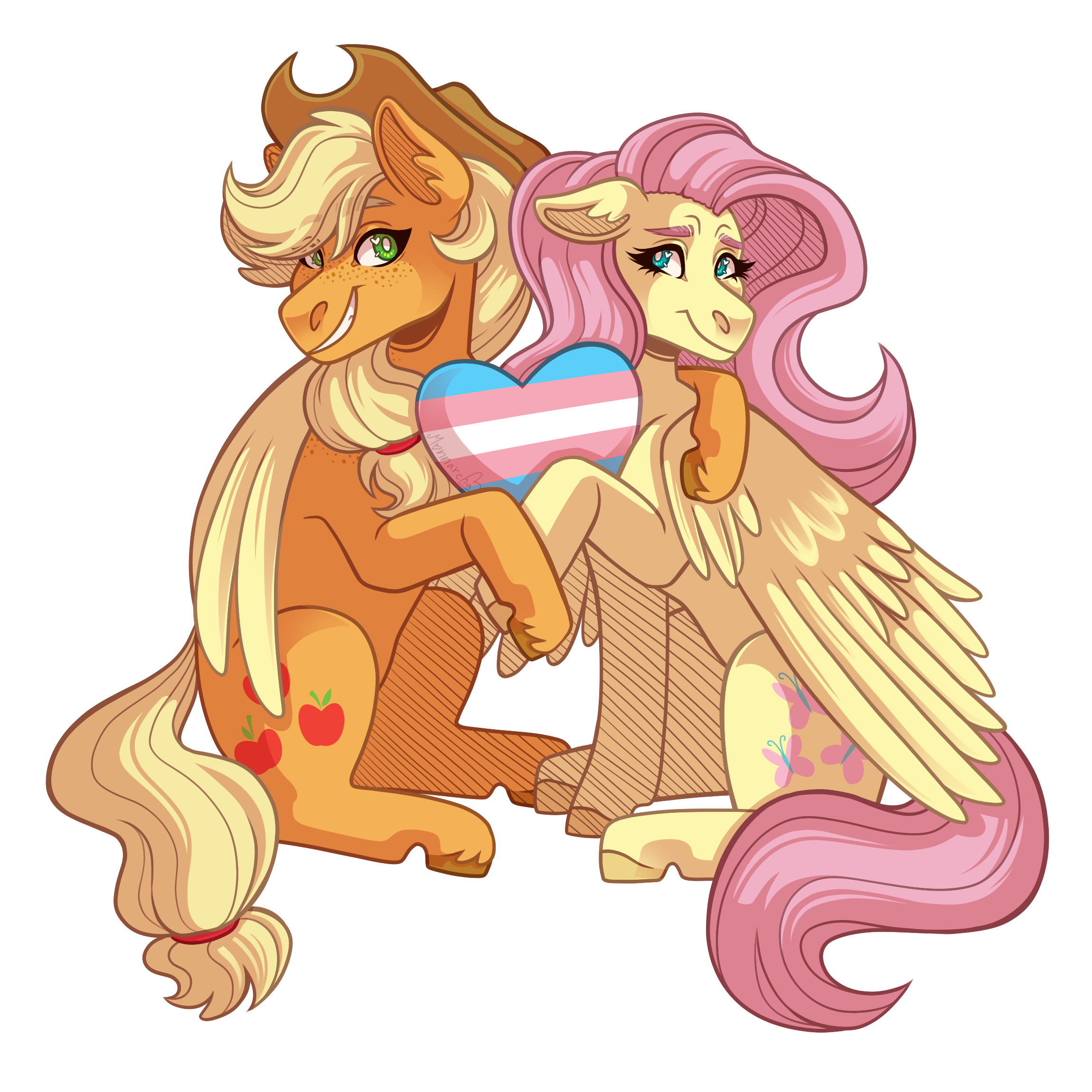 #3559613 - safe, artist:monnarcha, applejack, fluttershy, earth pony ...