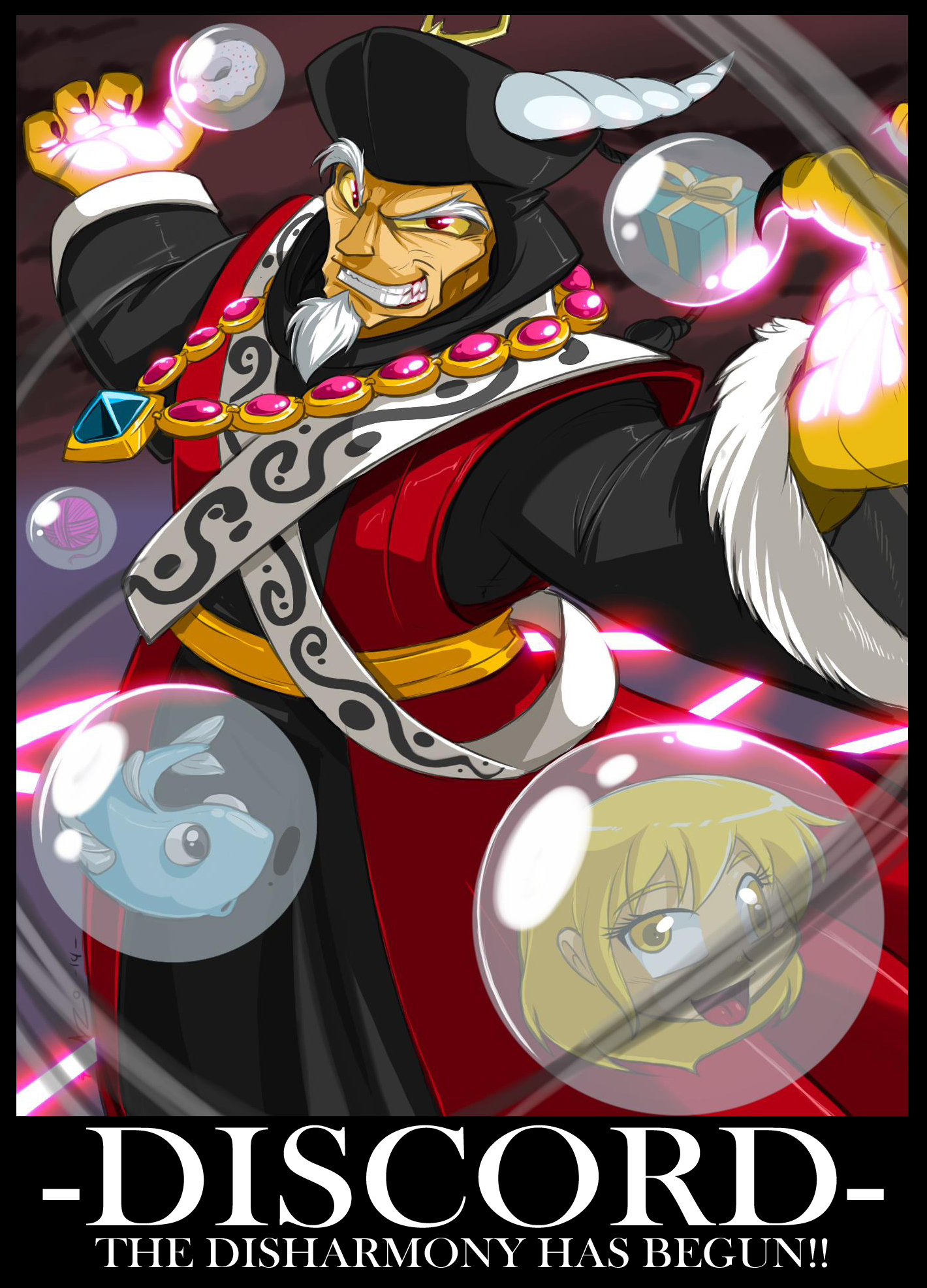 #3561160 - safe, artist:shonuff44, derpy hooves, discord, fish, human ...