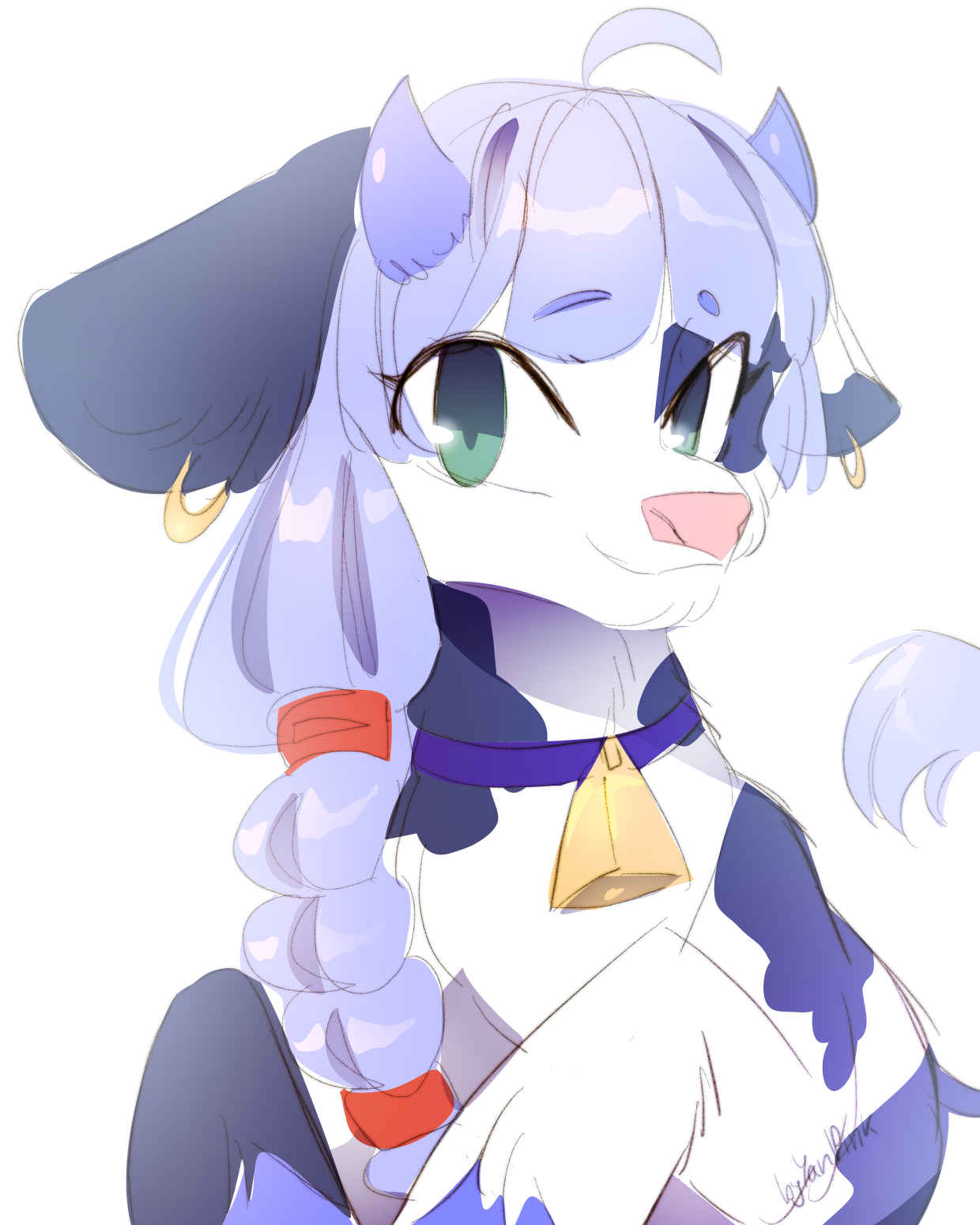 #3562142 - safe, artist:colorspaint15, oc, cow, bell, braid, bust ...