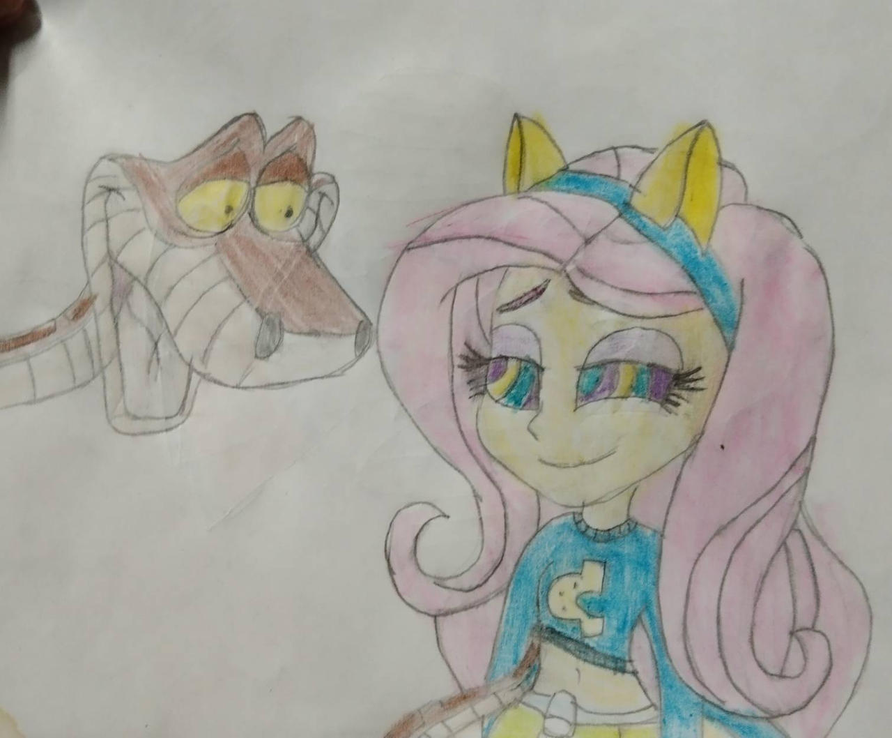 #3577685 - safe, artist:warioman69, fluttershy, human, snake, equestria ...