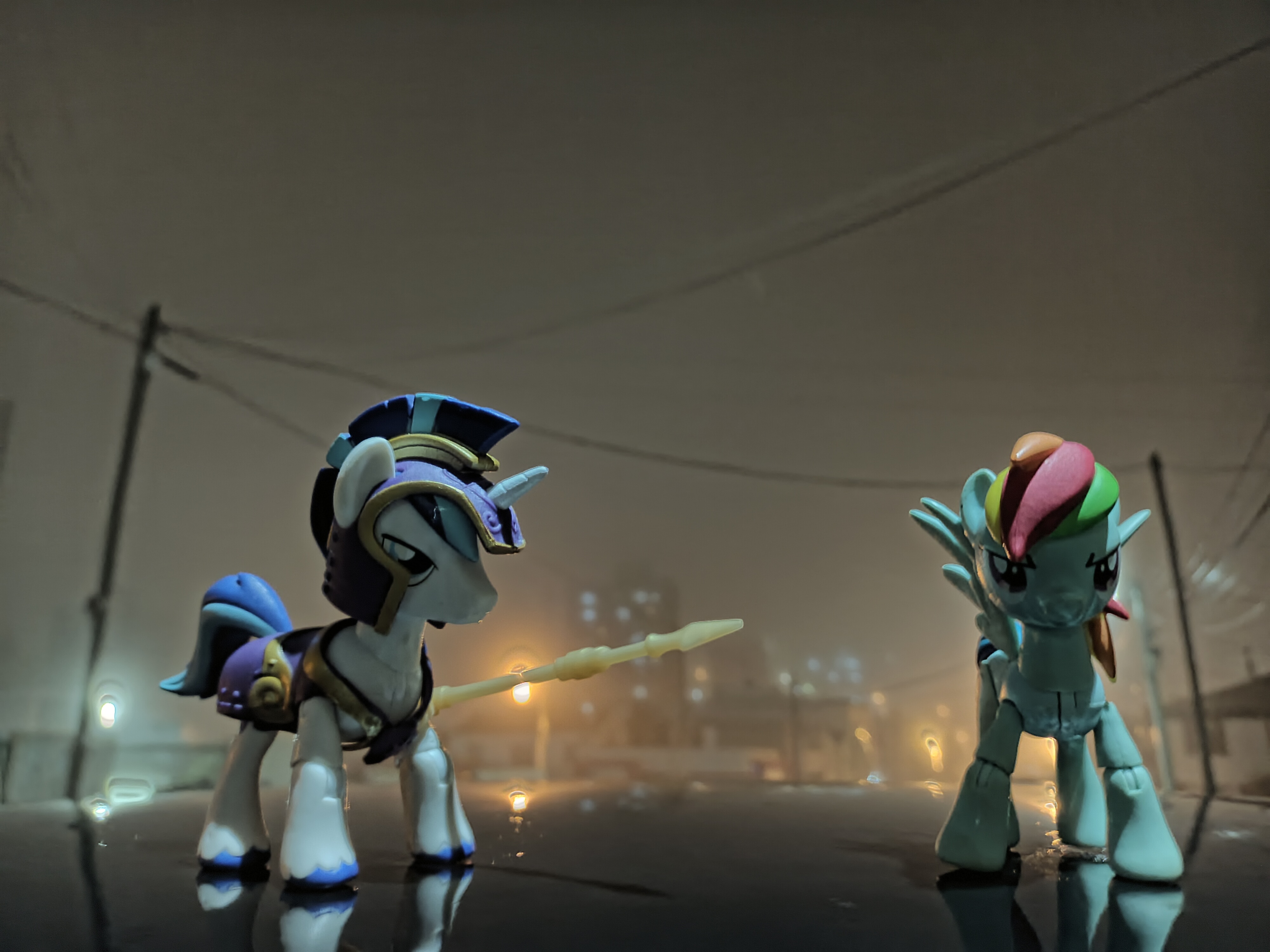 #3584482 - safe, artist:dingopatagonico, rainbow dash, shining armor, pegasus, unicorn, g4, fog ...