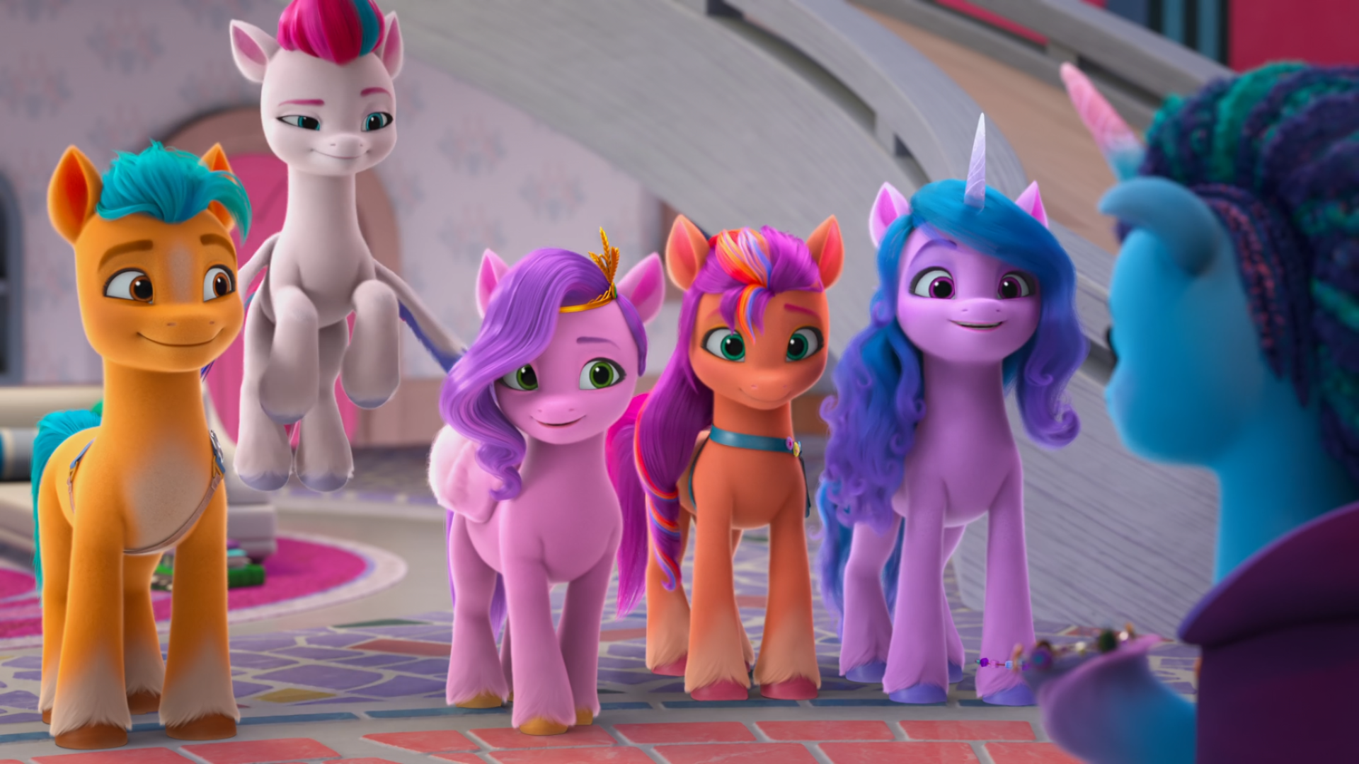 #3585391 - safe, screencap, hitch trailblazer, izzy moonbow, misty brightdawn, pipp petals ...