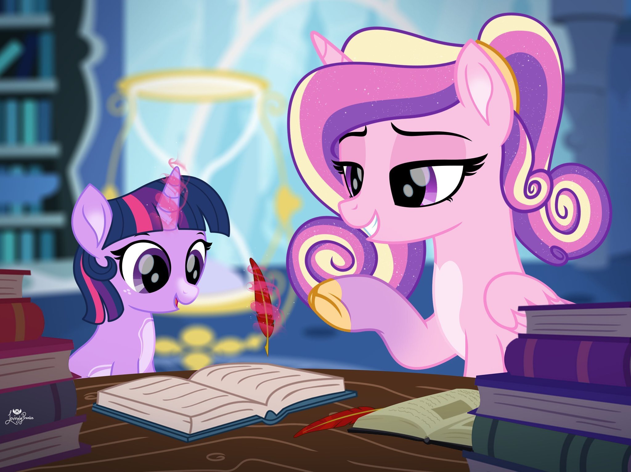 #3585459 - safe, artist:lovinglypromise, princess cadance, twilight sparkle, pony, g4, book ...