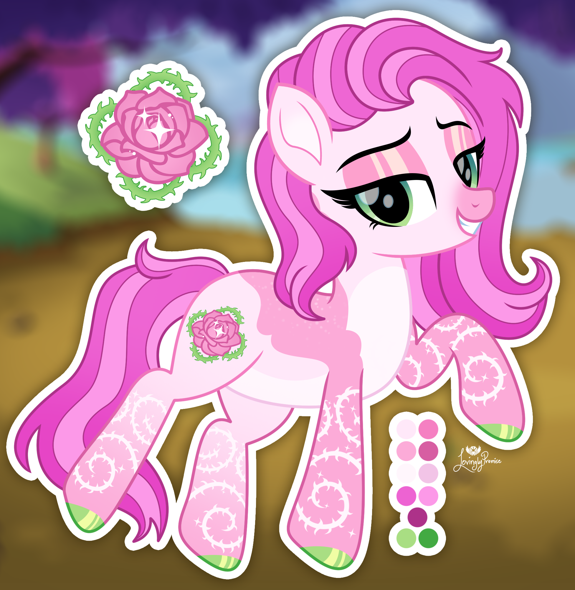 #3586184 - safe, artist:lovinglypromise, oc, oc only, oc:petaline, earth pony, pony, bio in ...