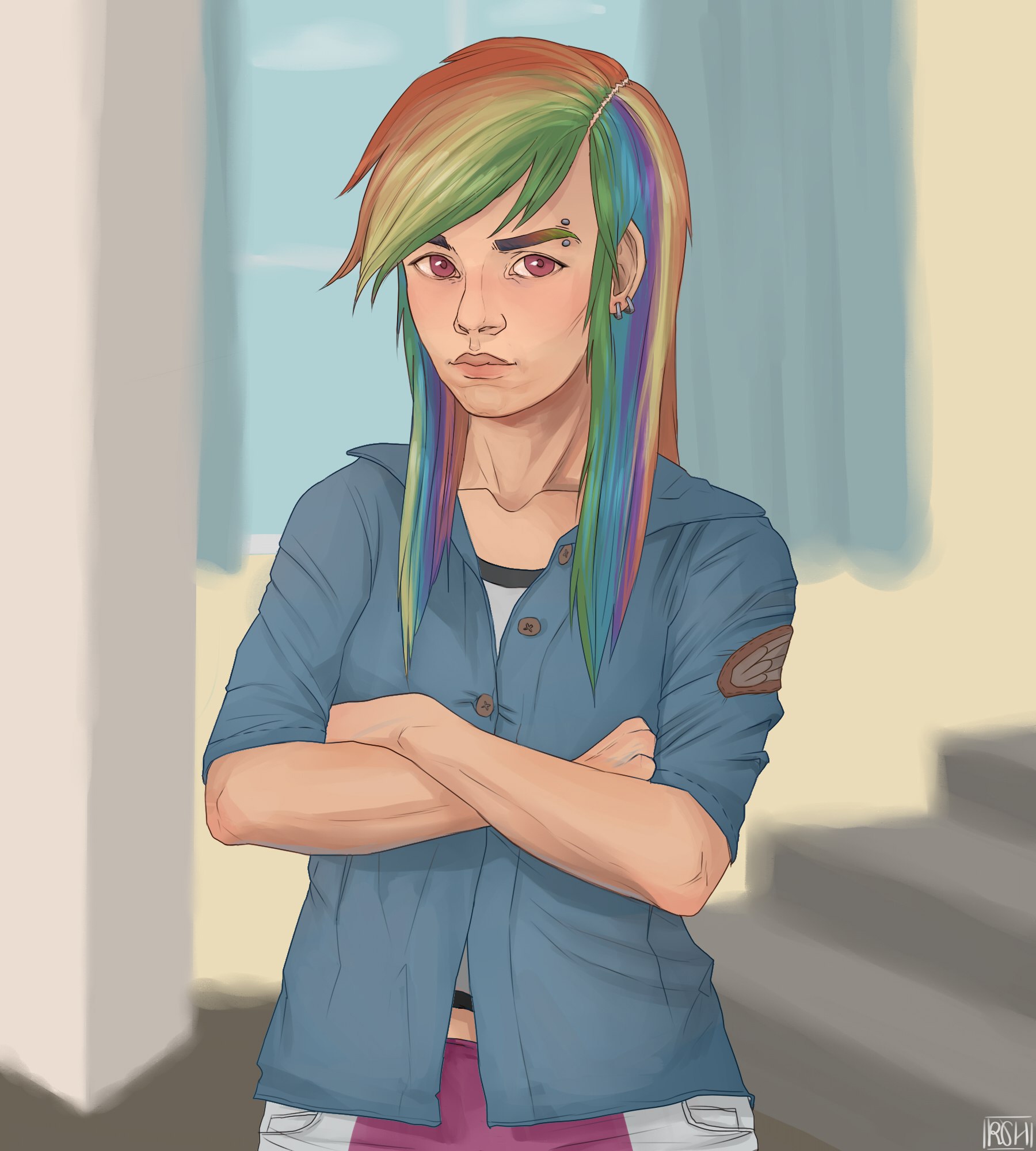 #3587753 - safe, artist:hirichie, rainbow dash, human, g4, bust ...