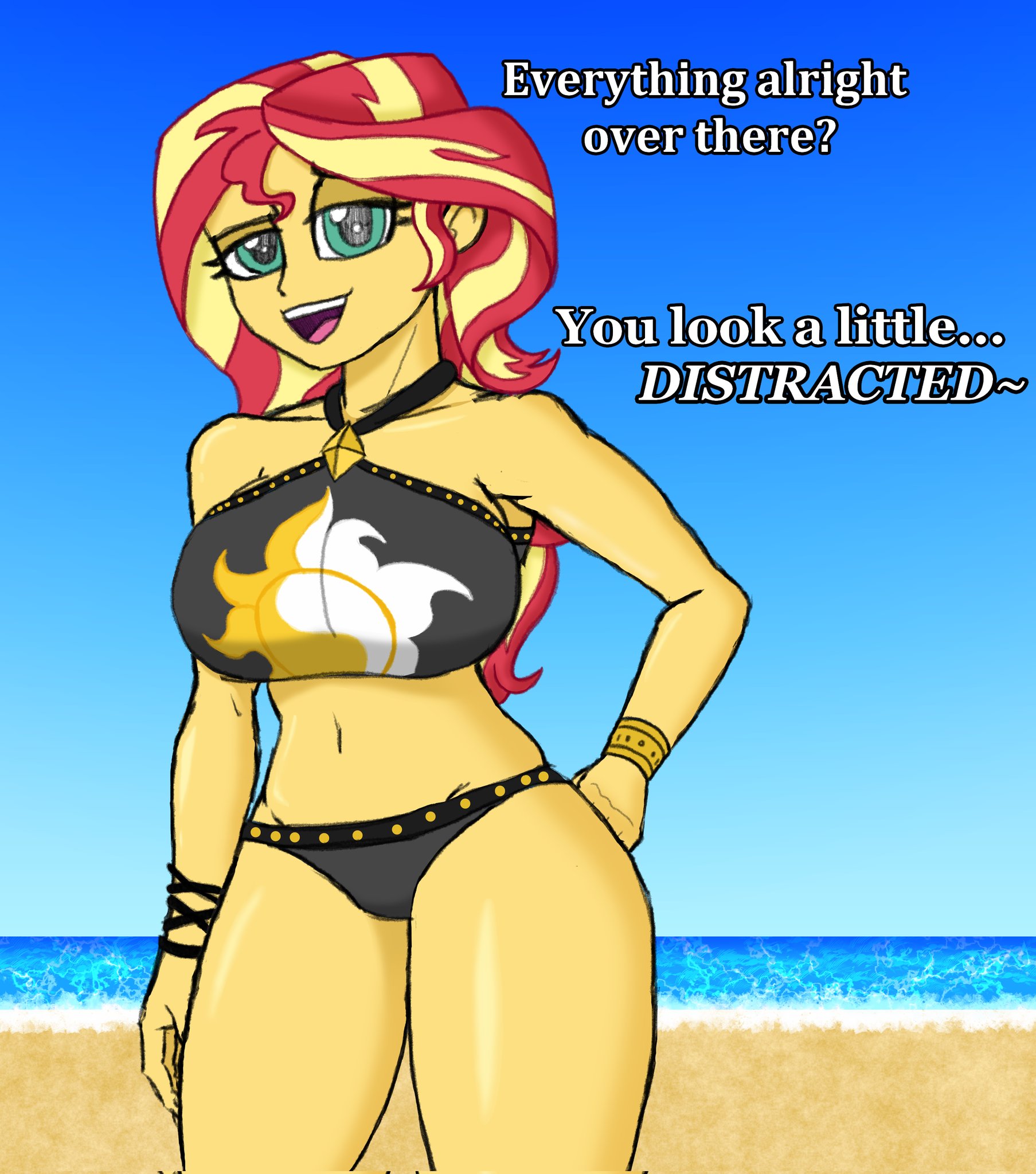 #3589484 - suggestive, artist:legendoflink, sunset shimmer, human, equestria girls, g4, beach ...