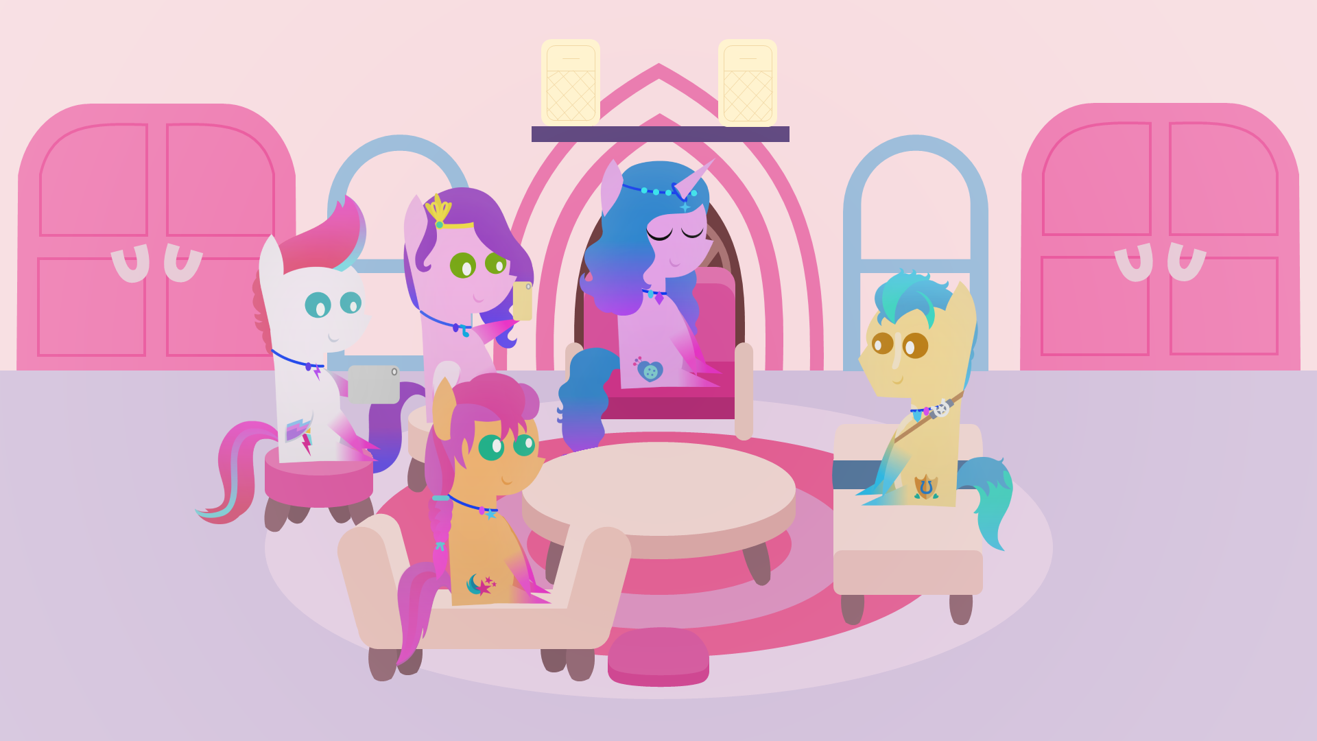 #3579077 - safe, artist:carrotorangelight, hitch trailblazer, izzy moonbow, pipp petals, sunny ...