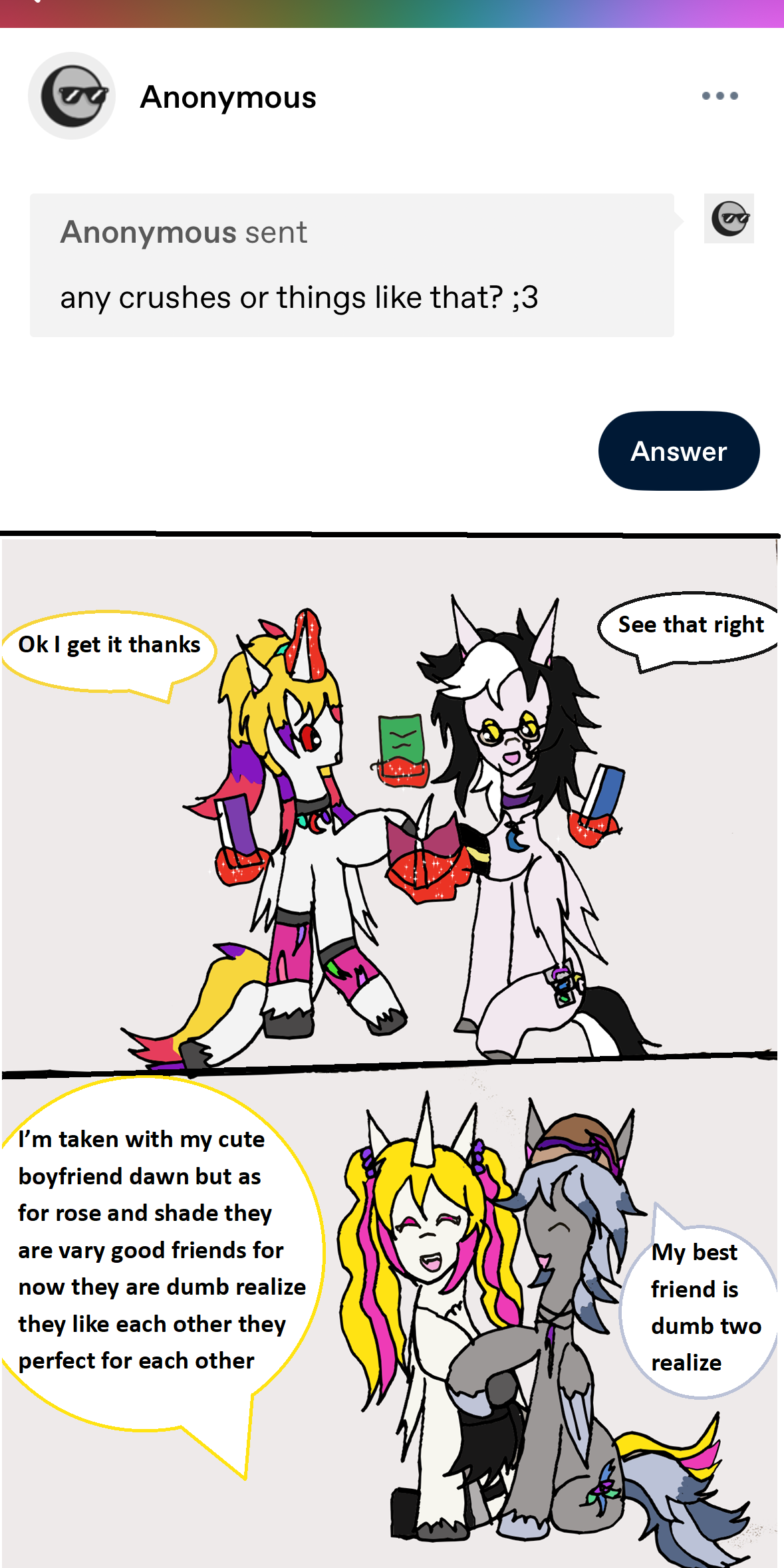 #3593541 - safe, artist:ask-luciavampire, oc, oc only, oc:dawn sweeper, oc:ichigo glow, oc:rose ...