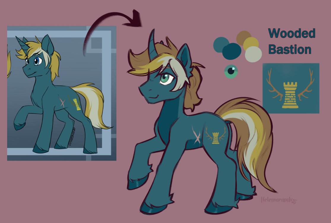 #3594786 - safe, artist:helemaranth, oc, oc:wooded bastion, pony, unicorn, horn, male, reference ...