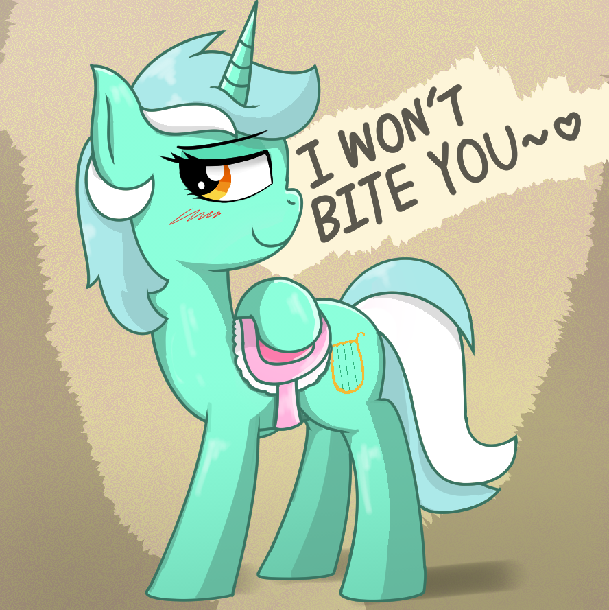 #3595498 - safe, artist:velochiraptor, lyra heartstrings, pony, unicorn, g4, bedroom eyes, blush ...