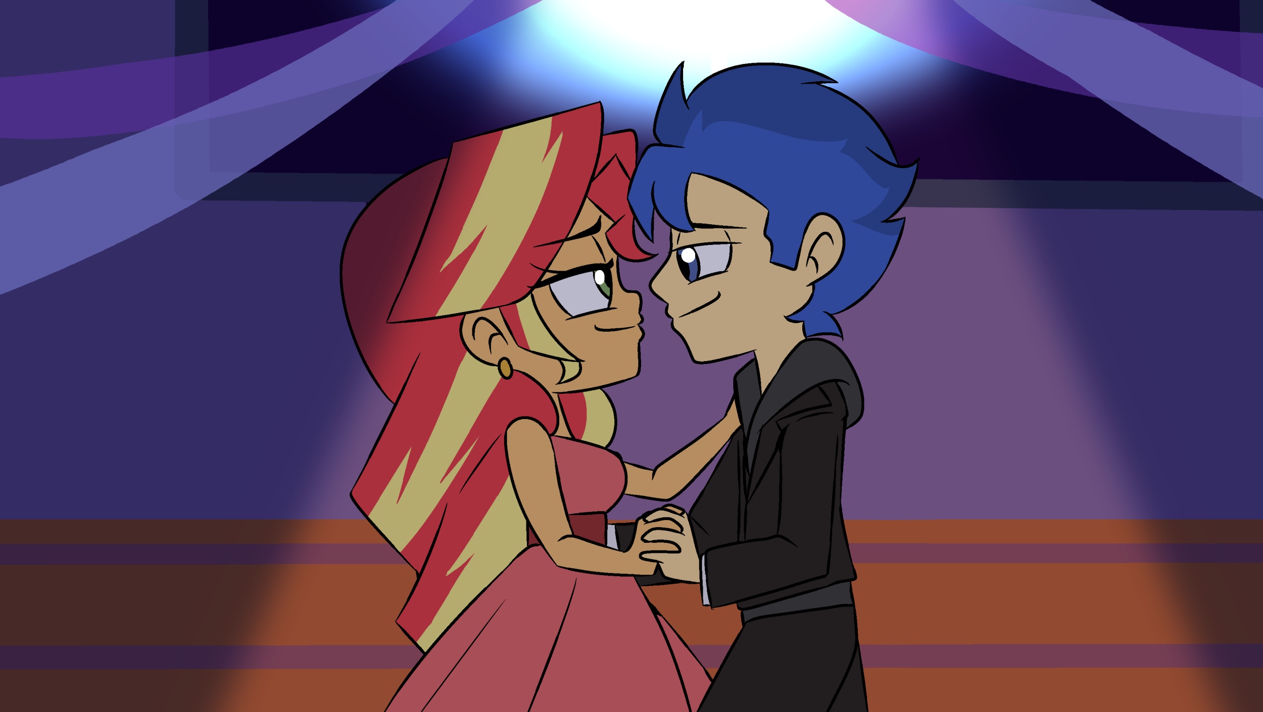 #3596186 - safe, artist:aokushan, flash sentry, sunset shimmer, human ...