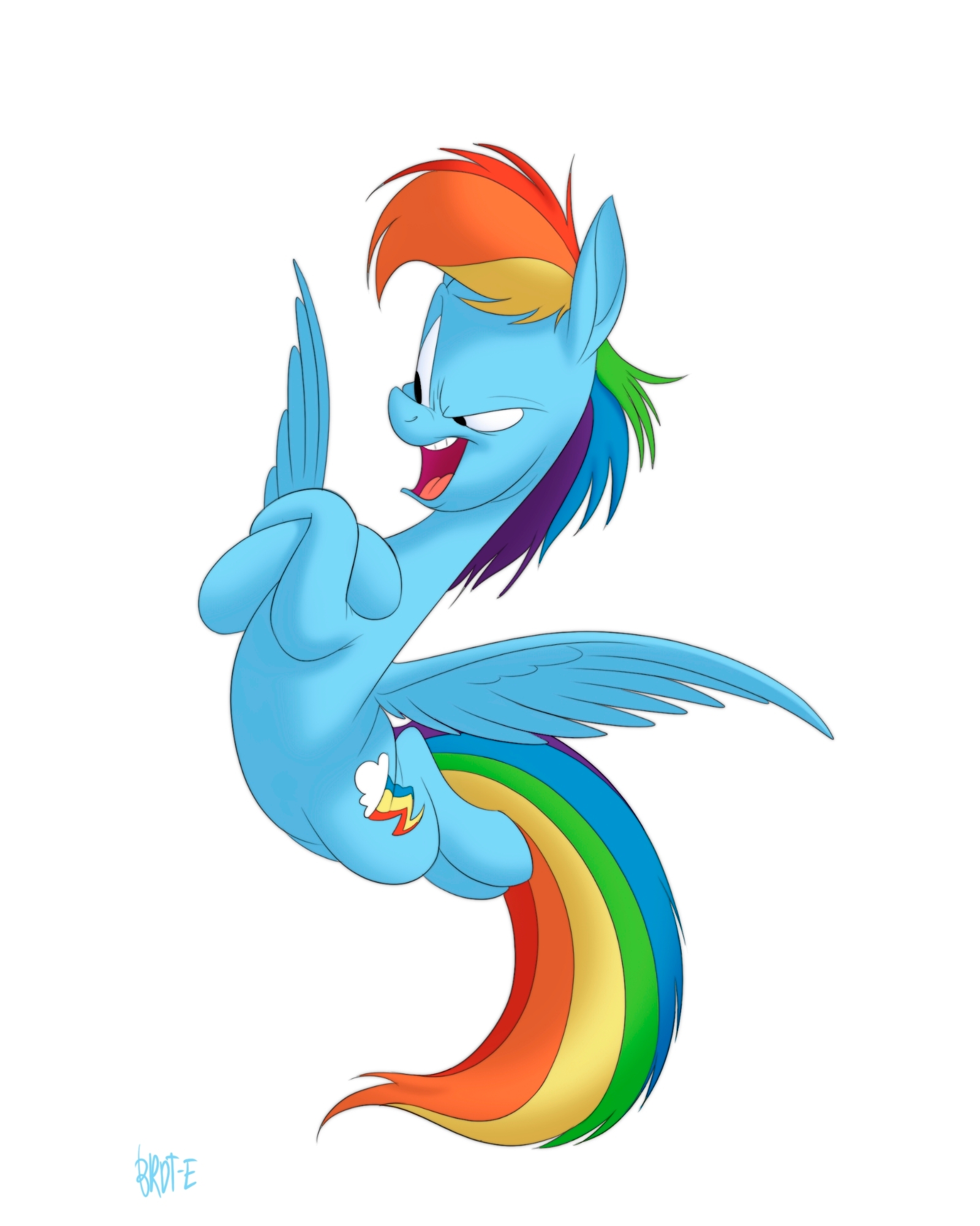 #3596411 - safe, artist:brdte, rainbow dash, pegasus, pony, g4, crossed hooves, flying, furrowed ...