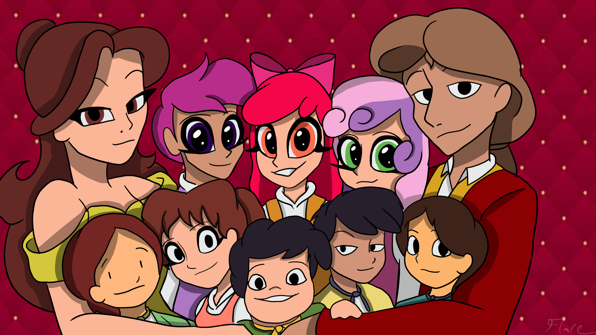 #3596863 - safe, artist:fireboltpug, apple bloom, max, scootaloo, sweetie belle, human ...