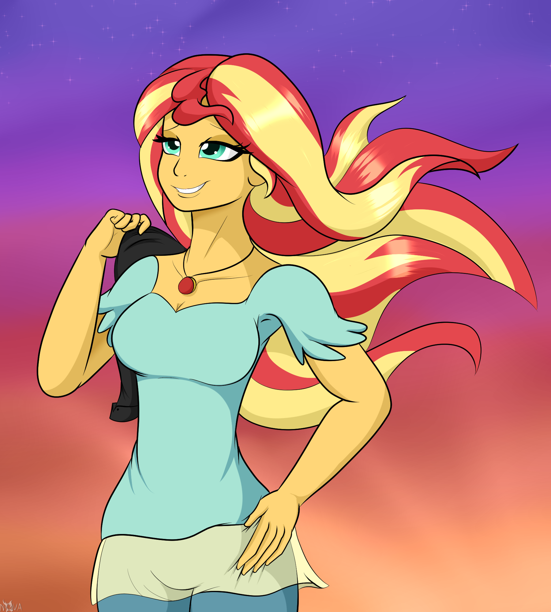 #3580139 - safe, artist:novaspark, sunset shimmer, human, art pack:mypastisnottoday2025 ...