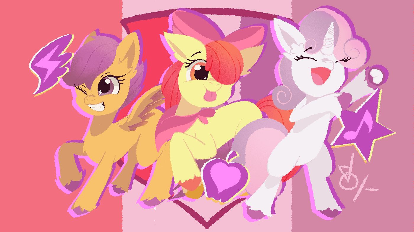 #3580283 - safe, alternate version, artist:retrofall, apple bloom, scootaloo, sweetie belle ...