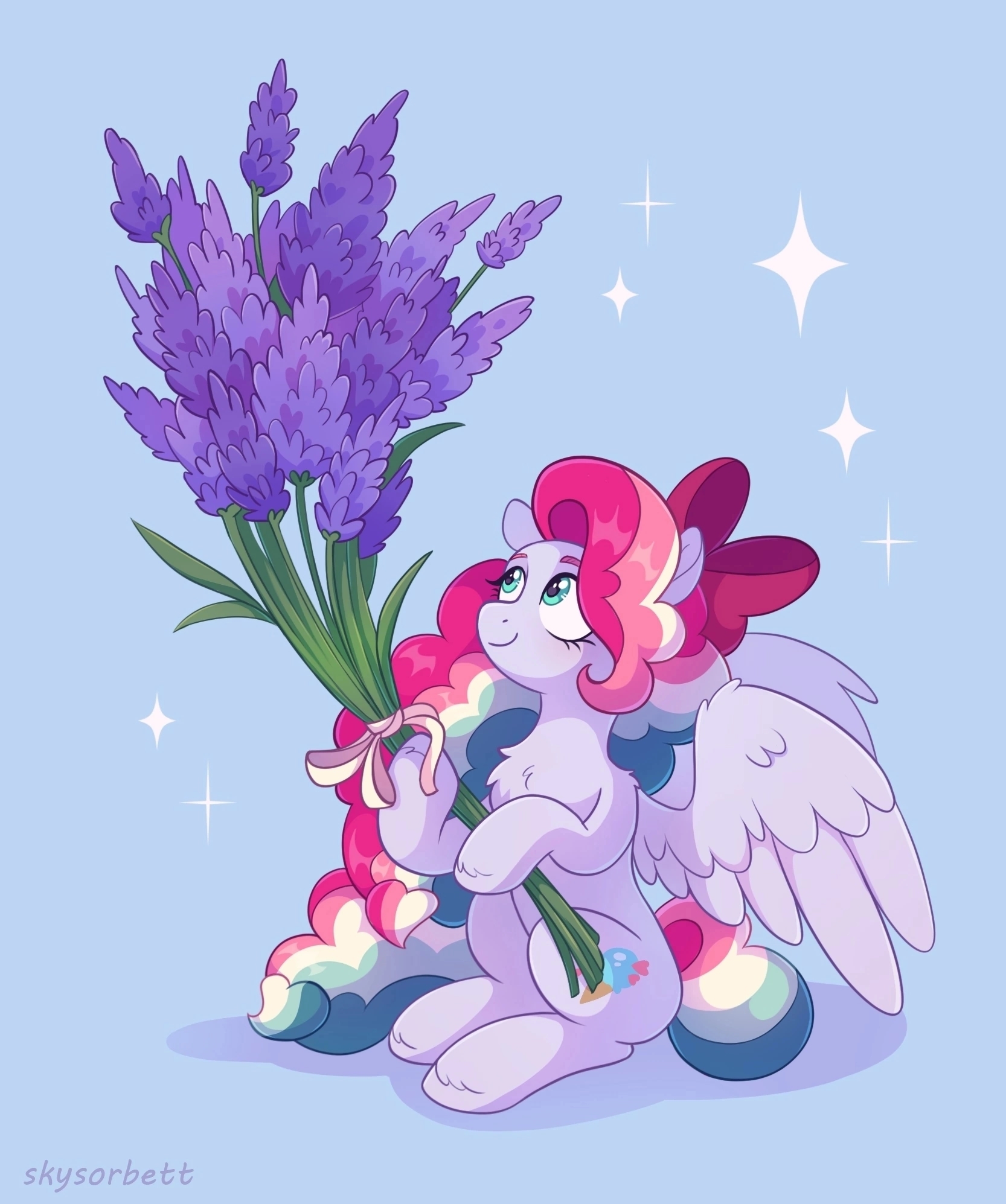 #3582942 - safe, artist:skysorbett, oc, oc only, oc:sky sorbet, pegasus, pony, bouquet, bow ...