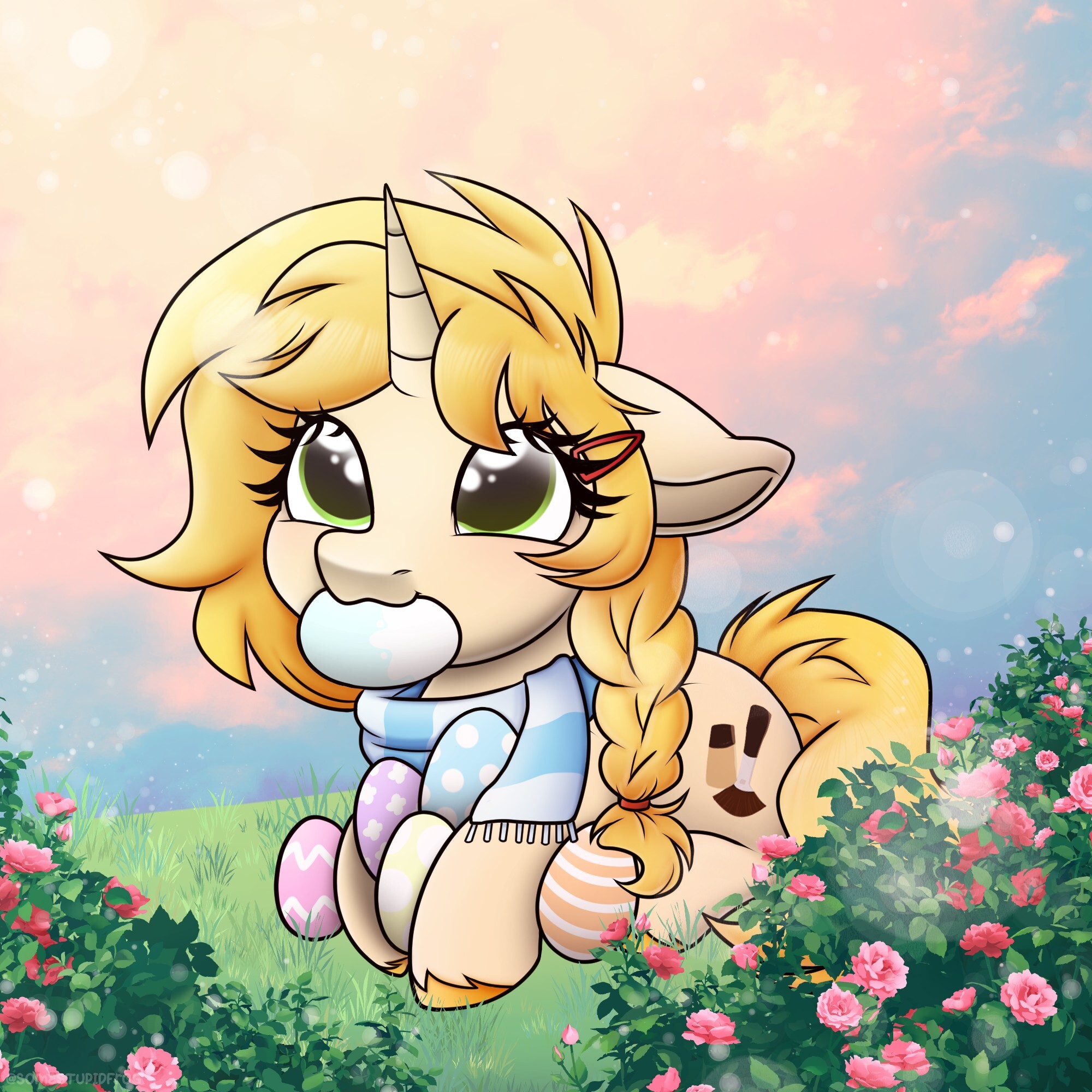 #3583566 - safe, artist:somestupidfrog, braid, clothes, easter, easter ...