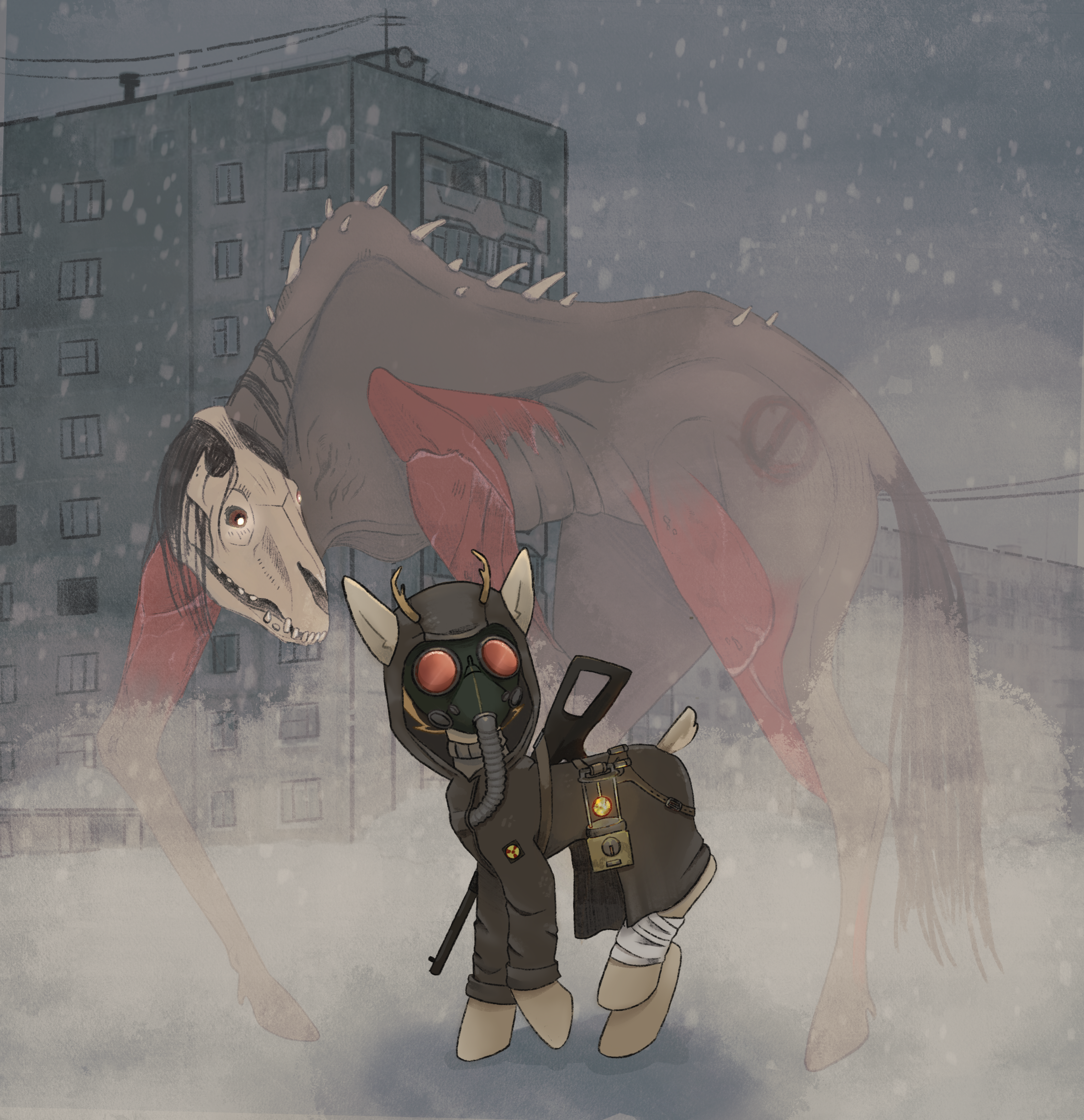 #3605414 - semi-grimdark, artist:magpiegoblin, oc, oc only, deer, deer ...