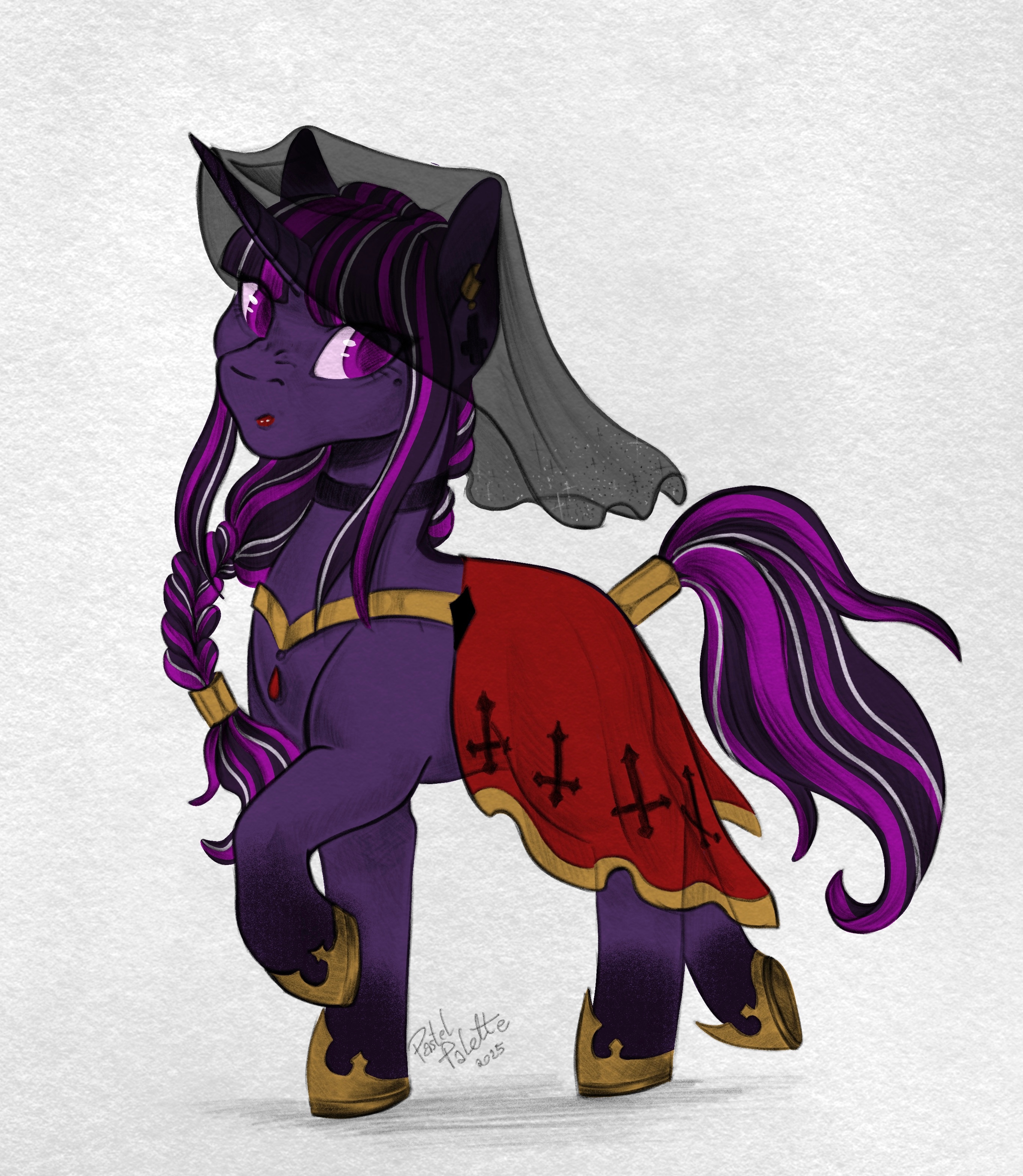 #3605433 - safe, artist:pastelpalette, oc, oc:moonbeam, unicorn, braid, horn, outfit, ponysona ...