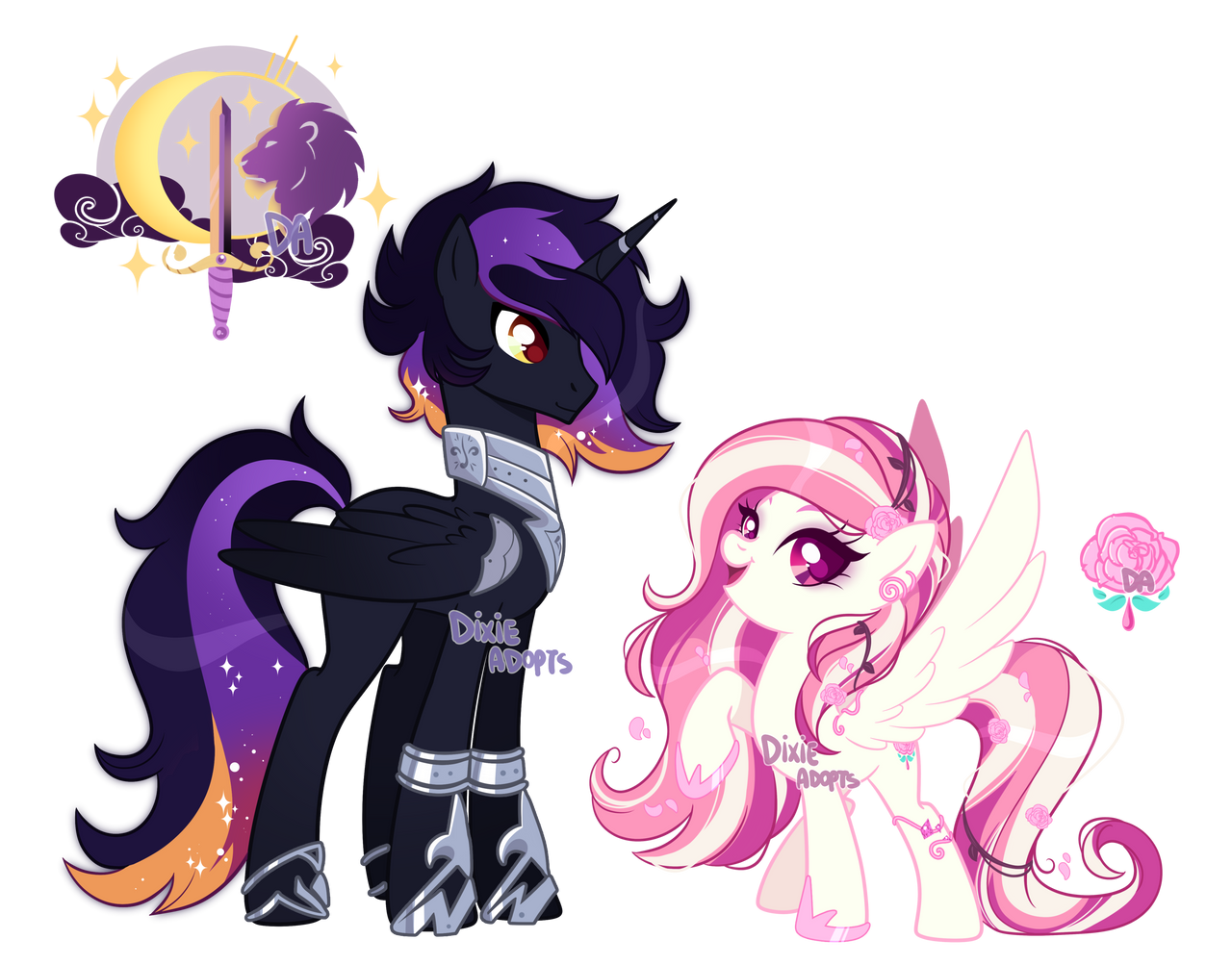 #3605754 - safe, artist:dixieadopts, oc, oc only, oc:duskrune, oc:velvet blossom, alicorn ...