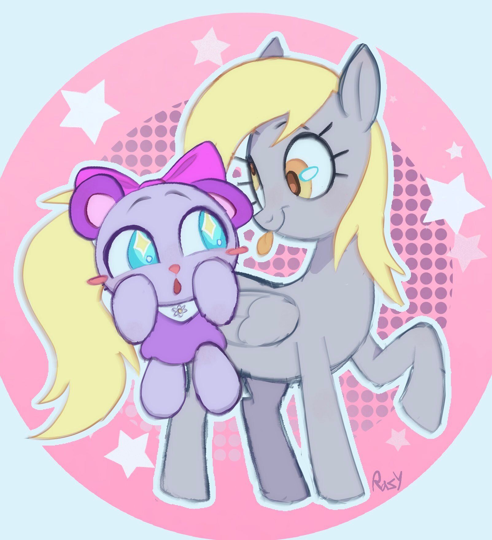 #3606794 - safe, artist:razyruu, derpy hooves, bear, pegasus, pony, g4 ...