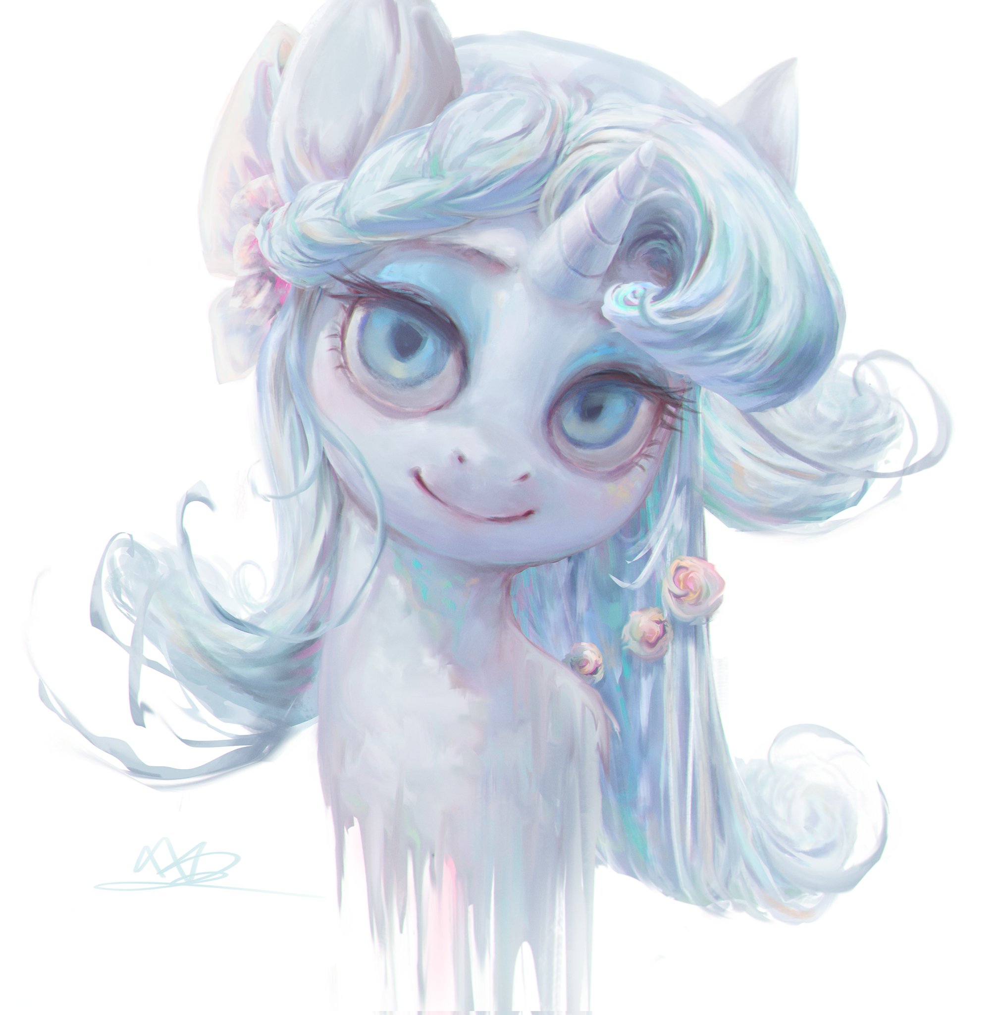 #3607931 - safe, artist:xyq_nb, oc, oc only, pony, unicorn, braid, bust ...