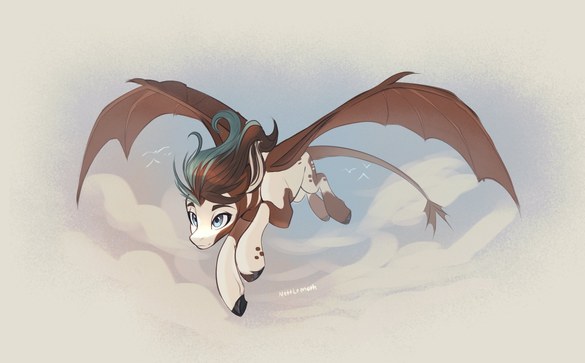 #3607955 - safe, artist:nettlemoth, oc, oc only, bird, dracony, dragon, hybrid, cloud ...