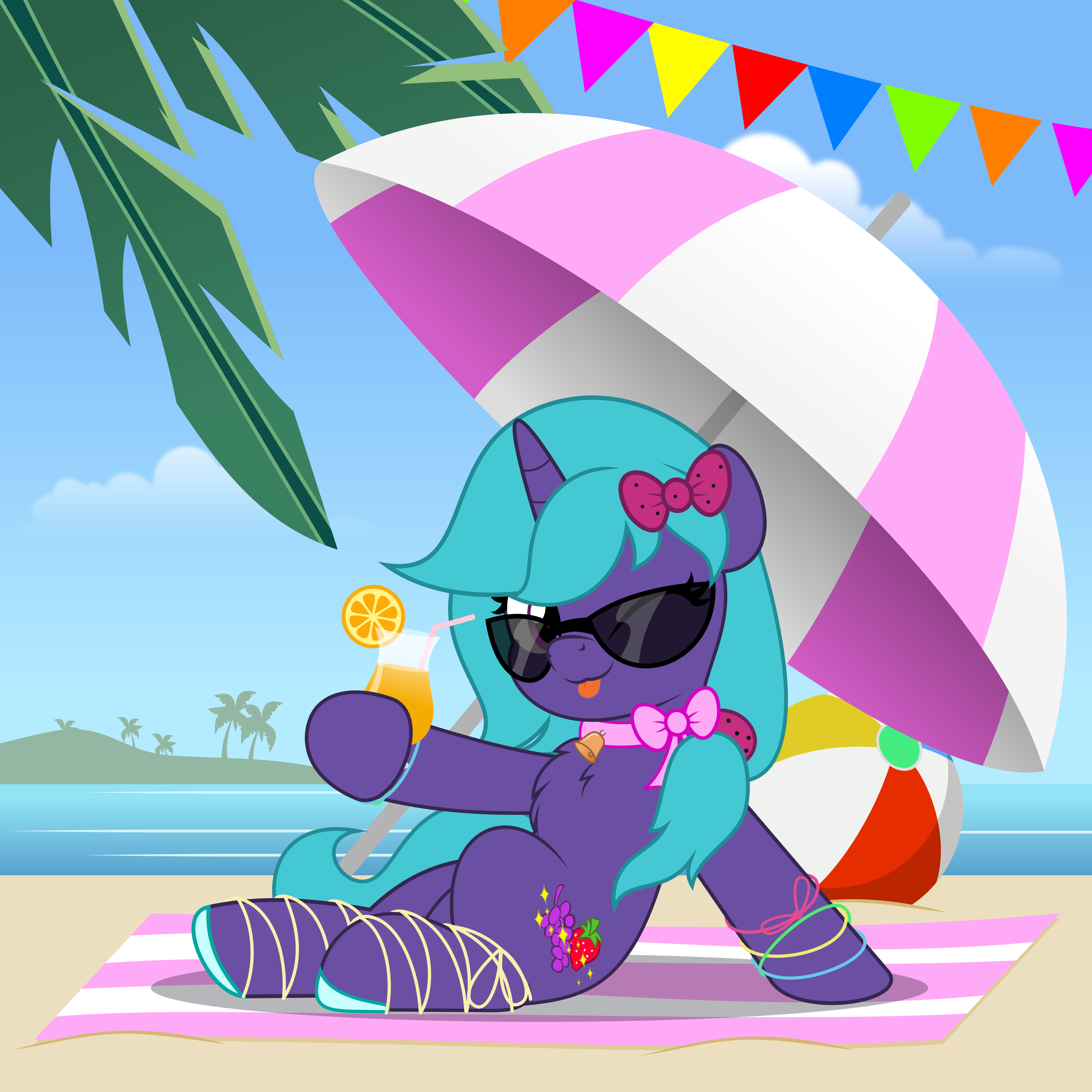 #3598135 - safe, artist:jhayarr23, oc, oc only, oc:lilac tart, unicorn, :p, beach, beach ball ...