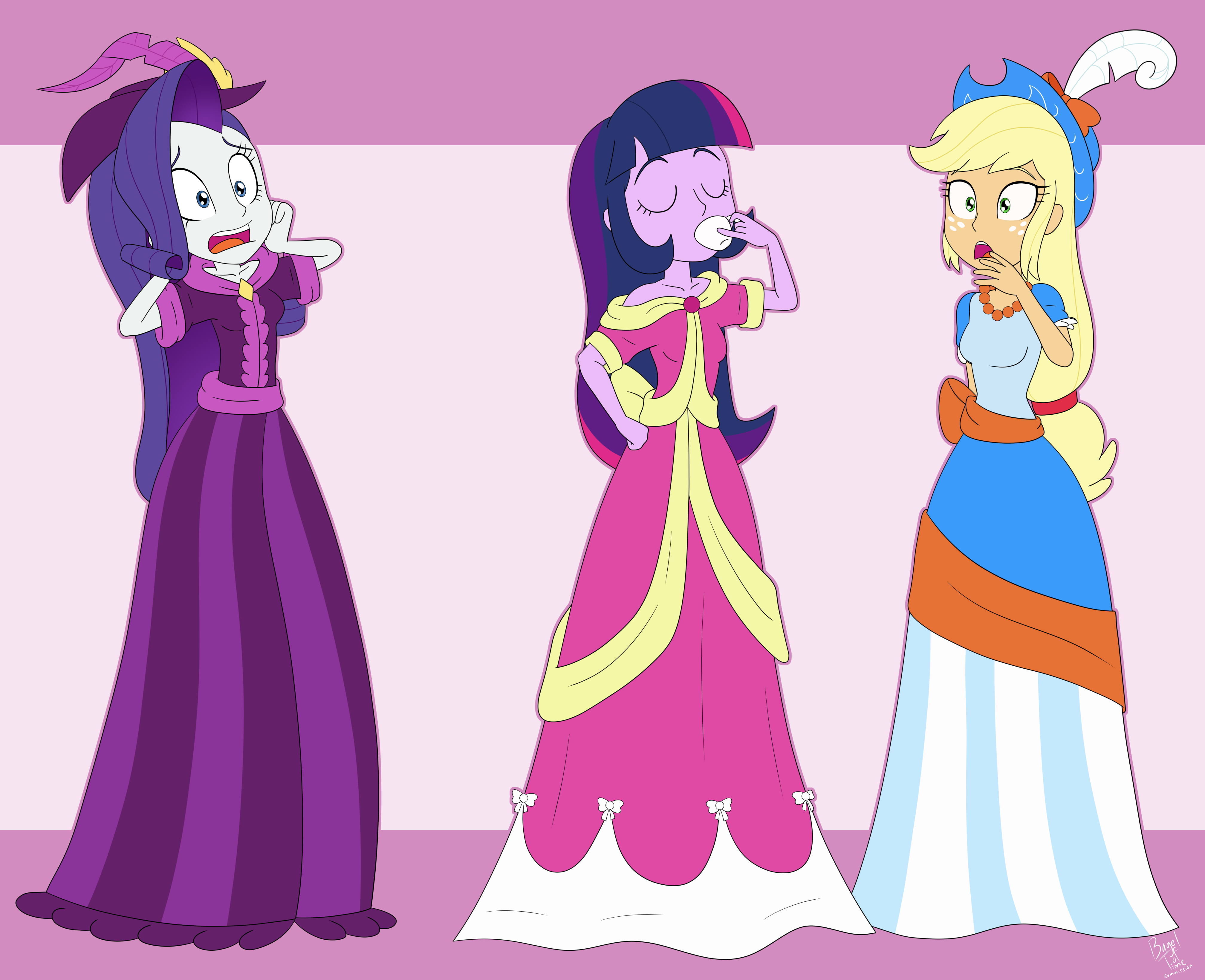 #3609683 - safe, artist:bageloftime, applejack, rarity, twilight sparkle, alicorn, human ...