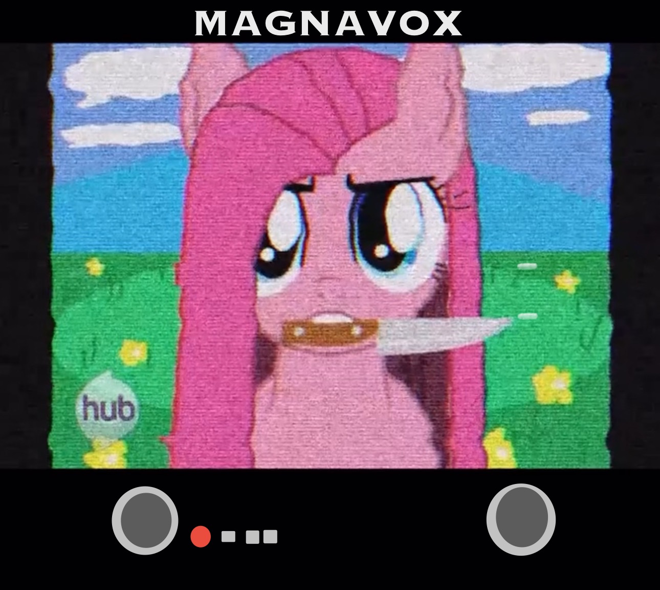 #3610231 - safe, pinkie pie, earth pony, pony, g4, glitch art, hub logo ...